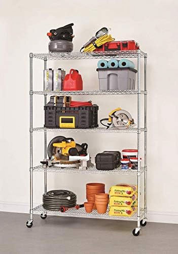 HSS 5 Tier Wire Shelving Rack with Casters, 18" Dx48 Wx75 H, Chrome ...