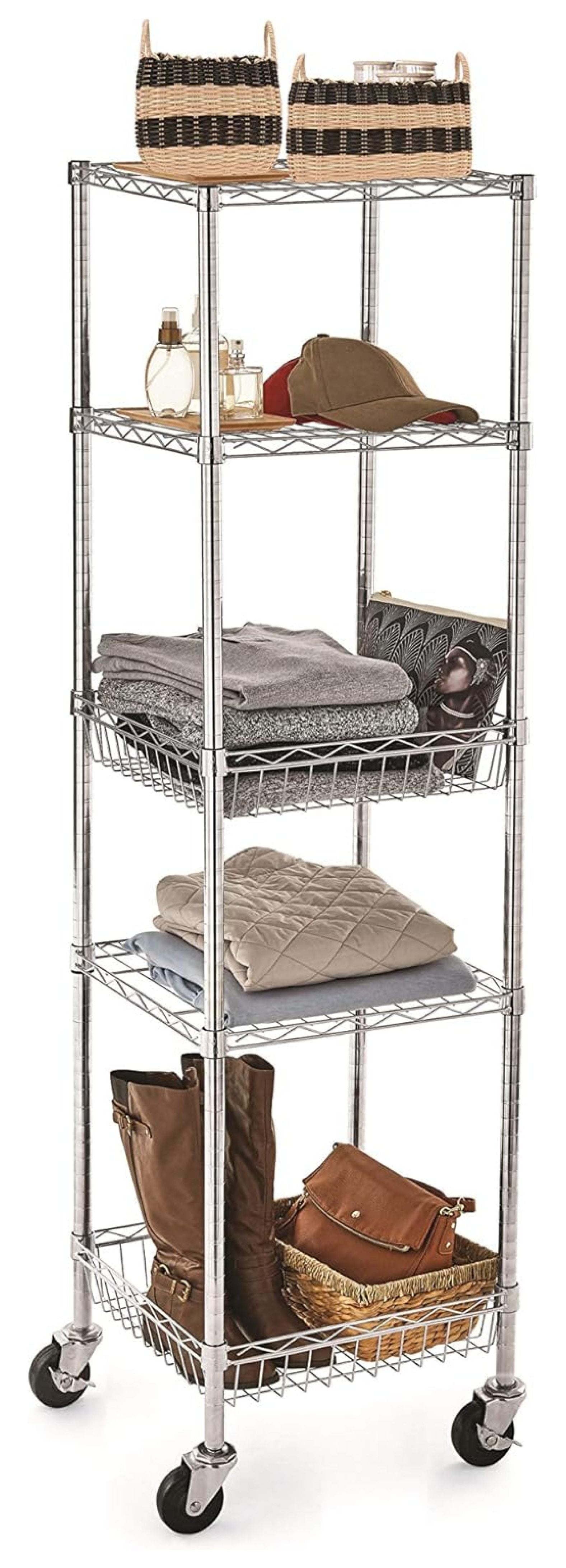 HSS 5 Tier Wire Shelving Tower with Casters, 16 inch x16 inch x53.7 ...