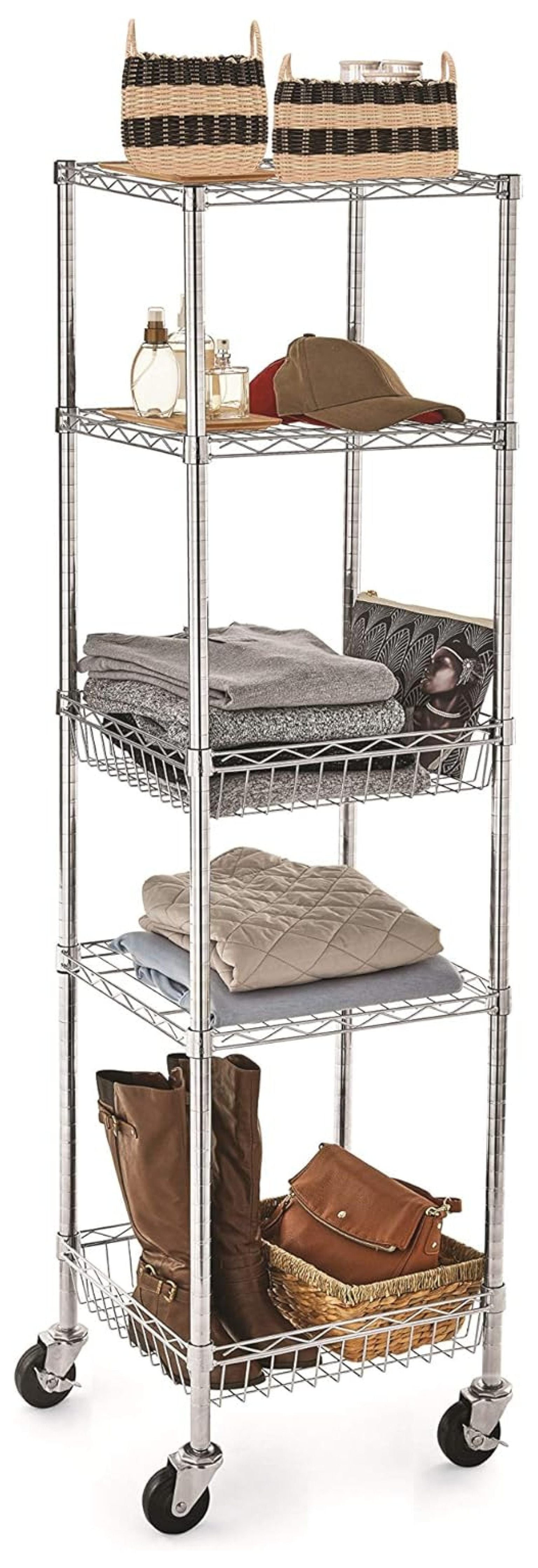 HSS 5 Tier Wire Shelving Tower with Casters, 16 inch x16 inch x53.7 ...