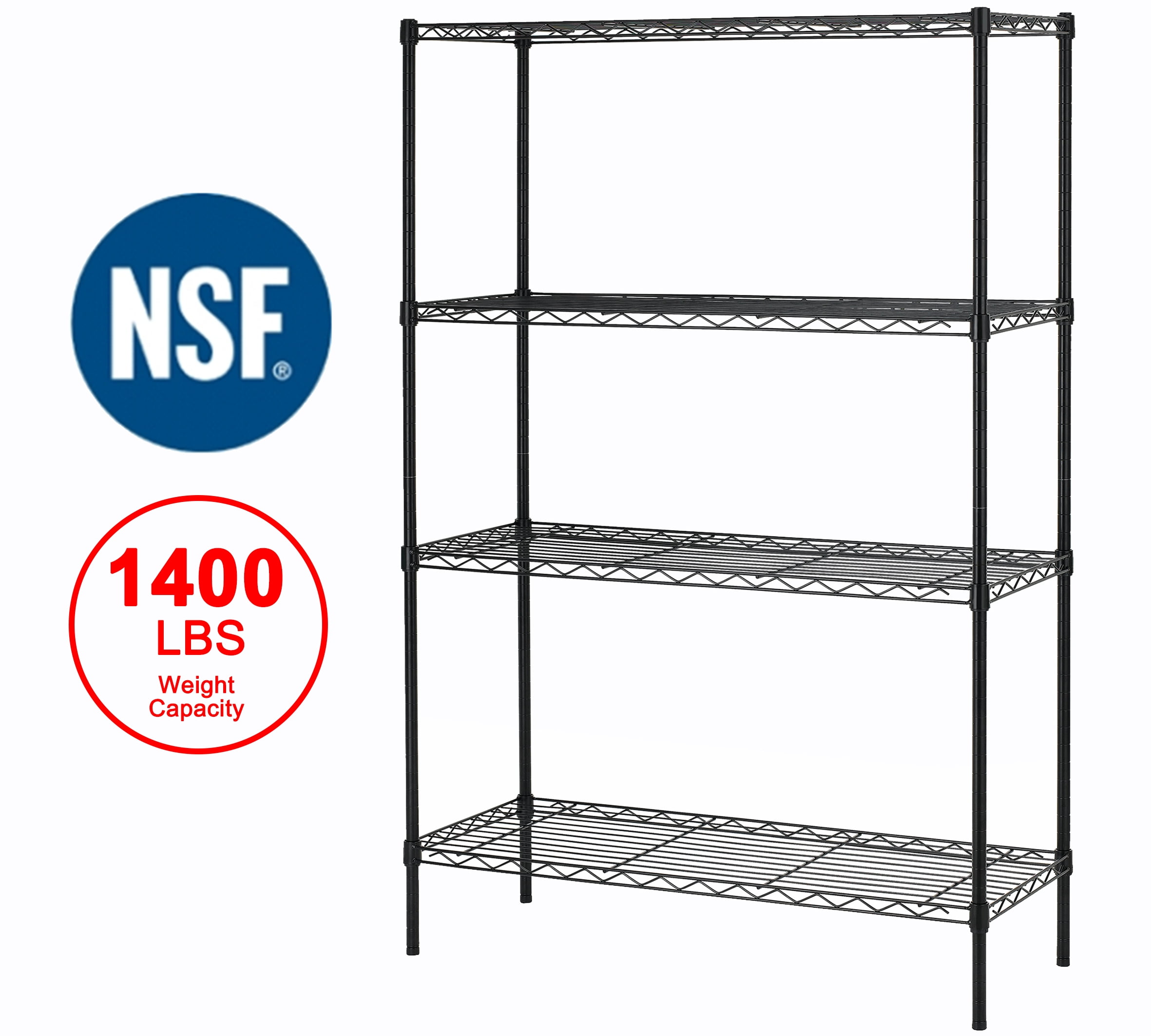 HSS Black Wire Shelf, 4-Tier, 54" H x 36" W x 14" D, 1400lb Capacity, Adjustable Shelves ...