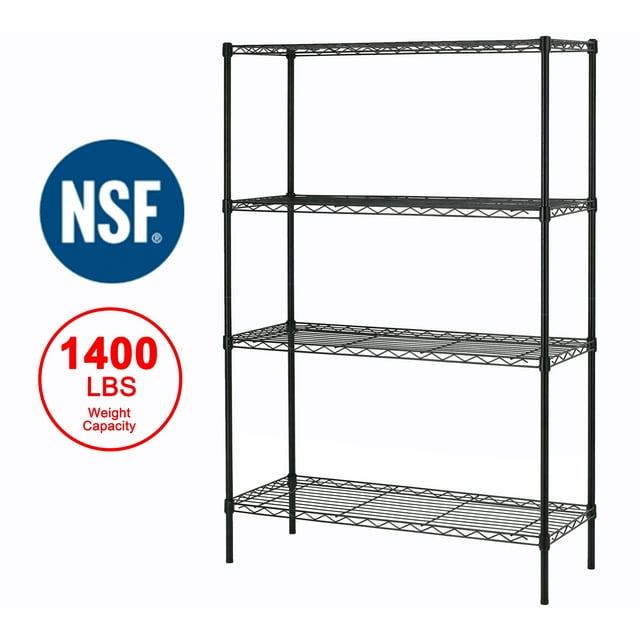 HSS Black Wire Shelf 4-Tier 54" H x 36" W x 14" D, 1400lb Total ...
