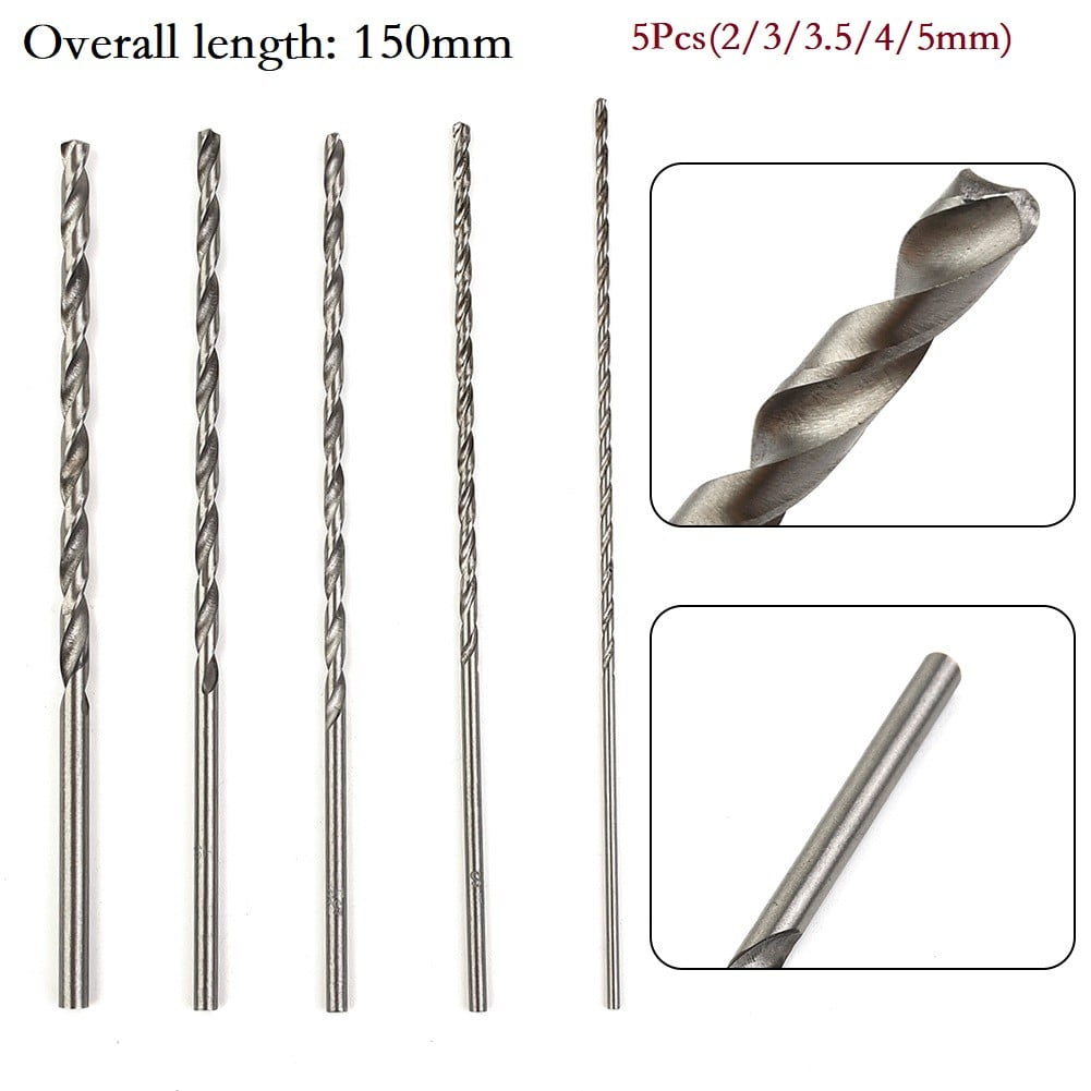 HSS High Speed Steel Extra Long Drill Bit Set 5Pcs 150mm Length 2mm 3mm ...