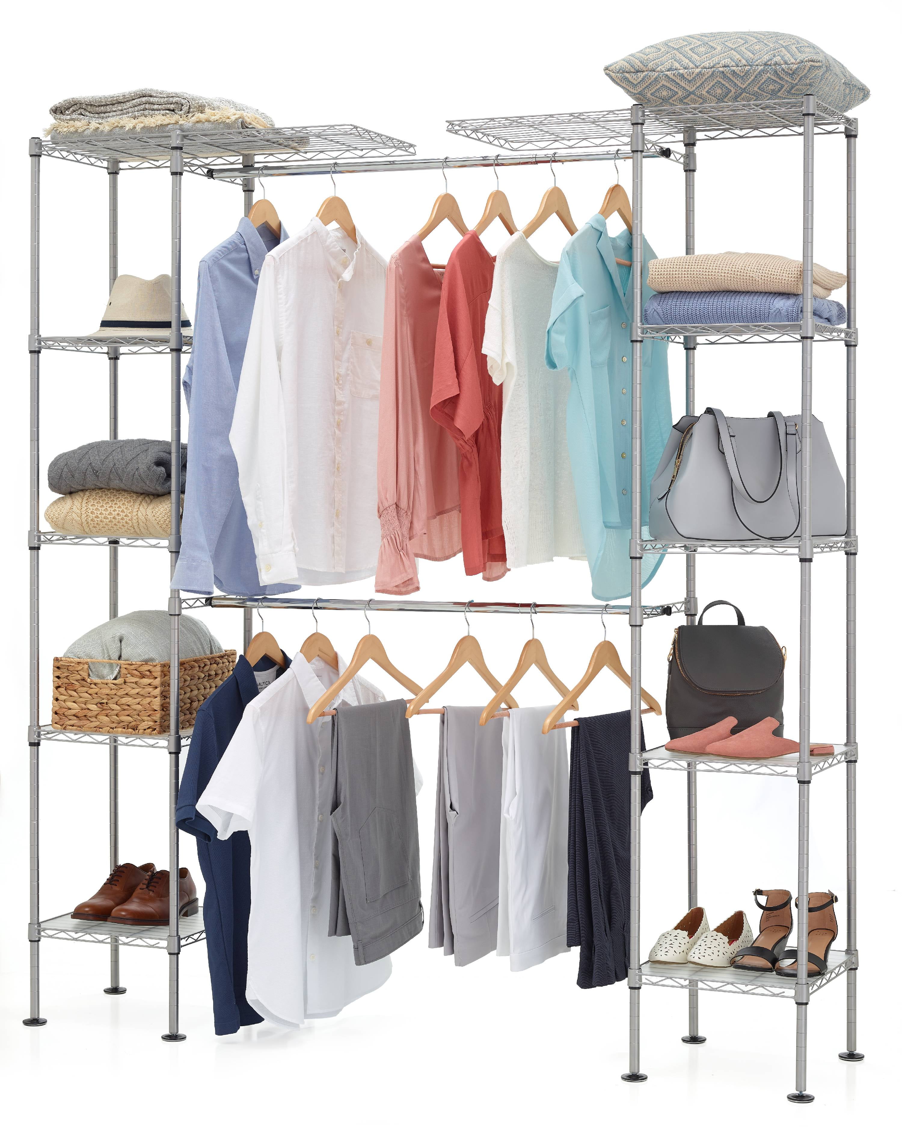 "HSS Steel Expandable Closet Organizer, Metal Shelves, 14""D x (57.5-83 ...