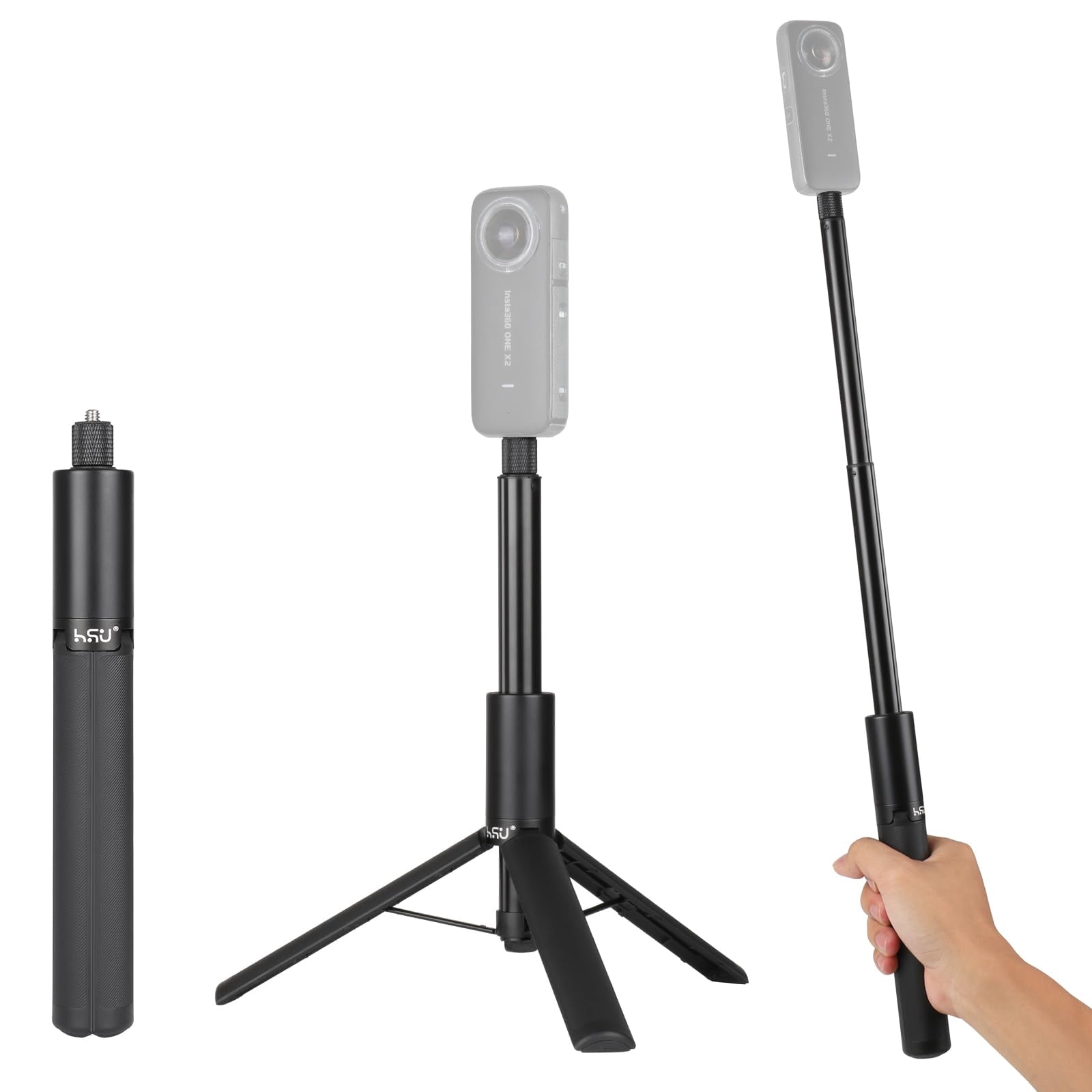 HSU 48”/122cm Invisible Selfie Stick + Tripod for Insta360, Extension ...