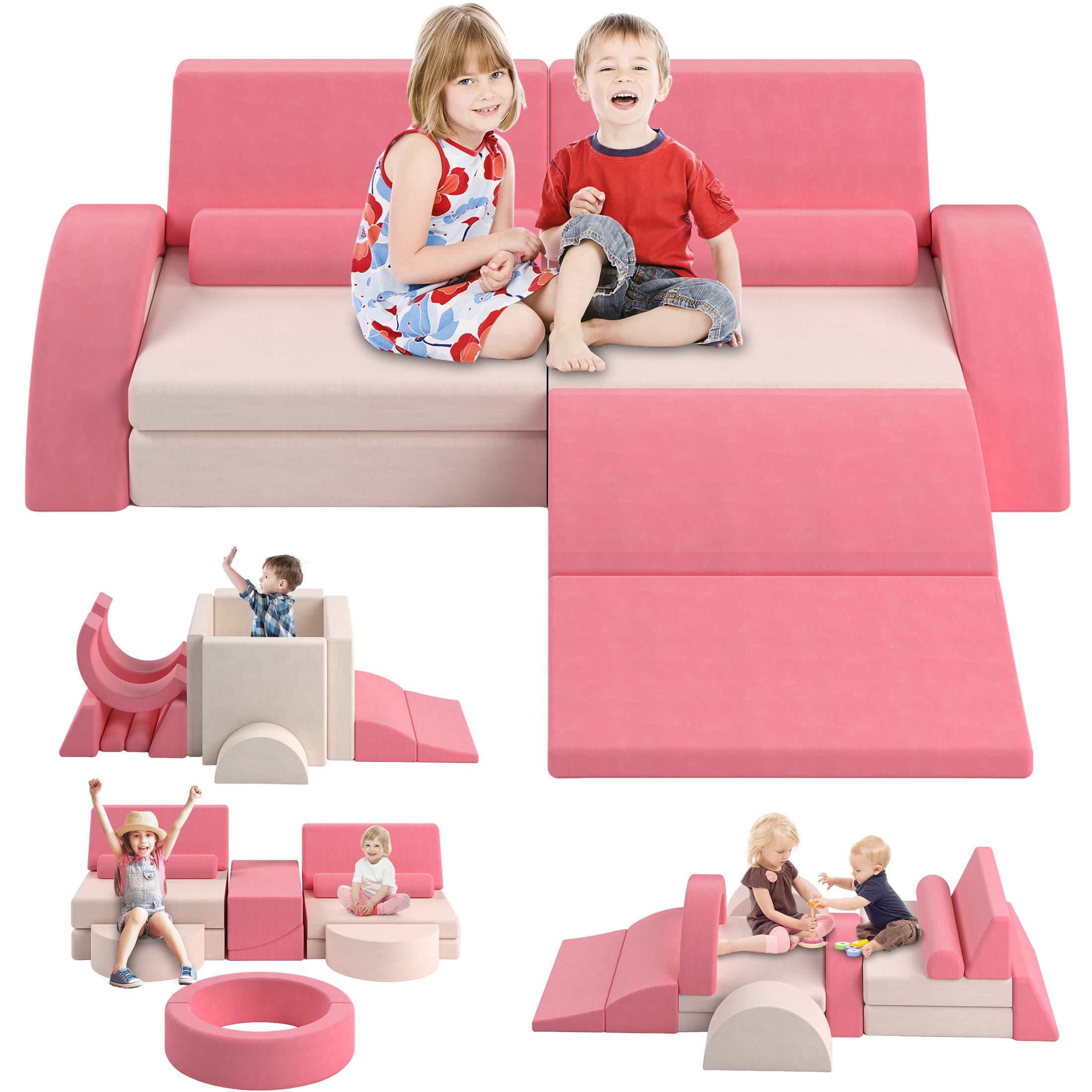 HSUNNS 11 PCS Nugget Couch Kids for 2-7 Years, Sponge Huddle Couch Modular Toddler Sofa for ...