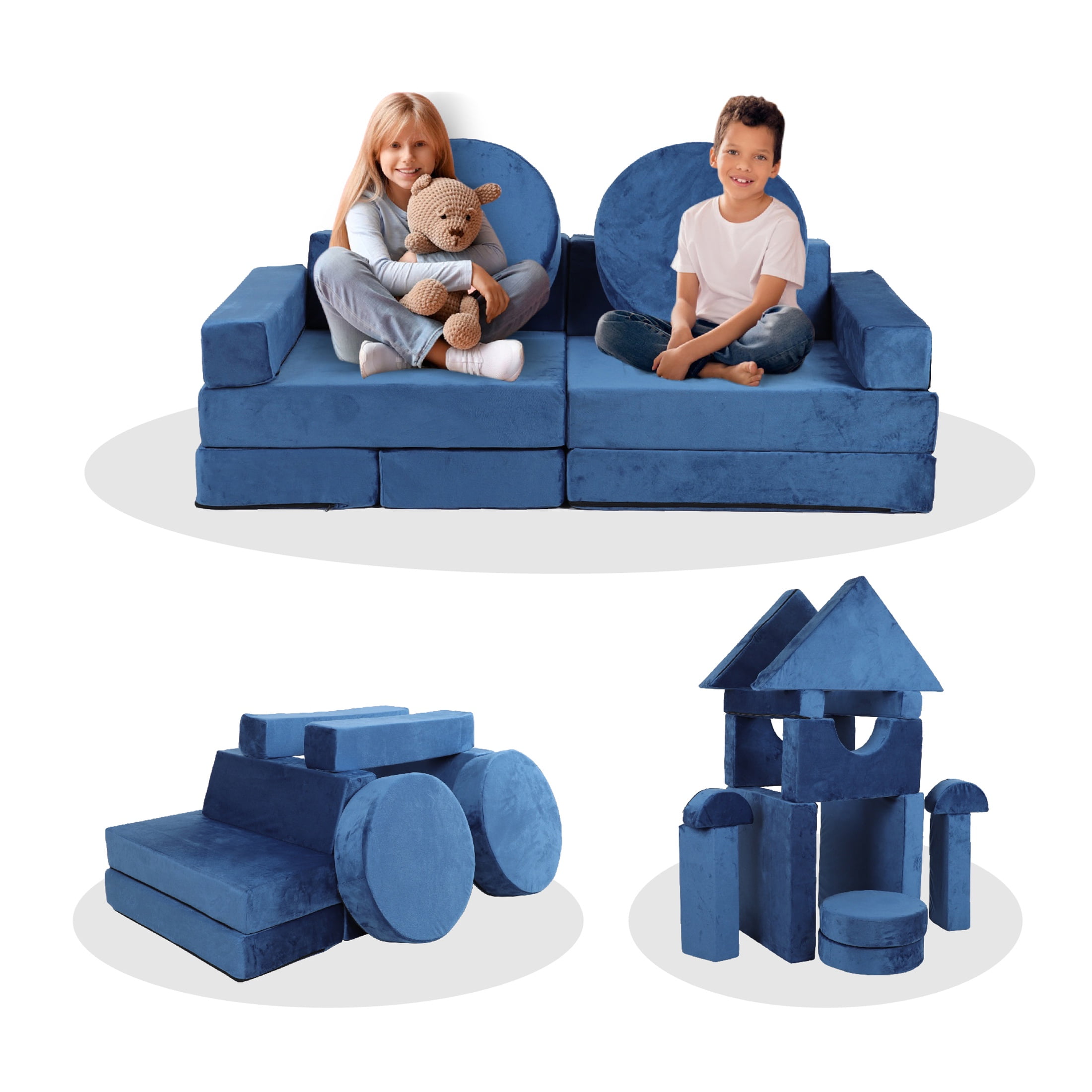 HSUNNS 14 PCS Kids Couch, Velvet Kids Play Modular Couch, Kids Sofa for ...