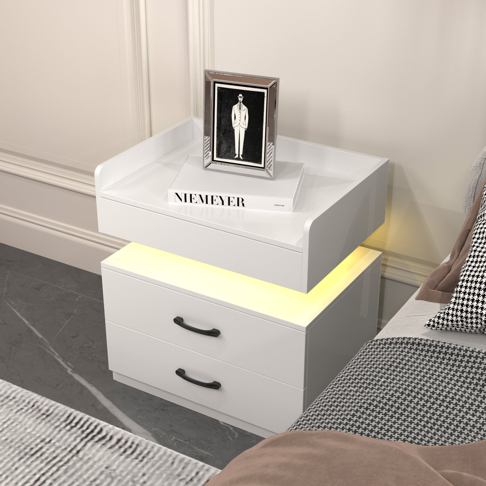 HSUNNS 2 Drawers Nightstand with RGB LED Lights Mode System, Modern ...