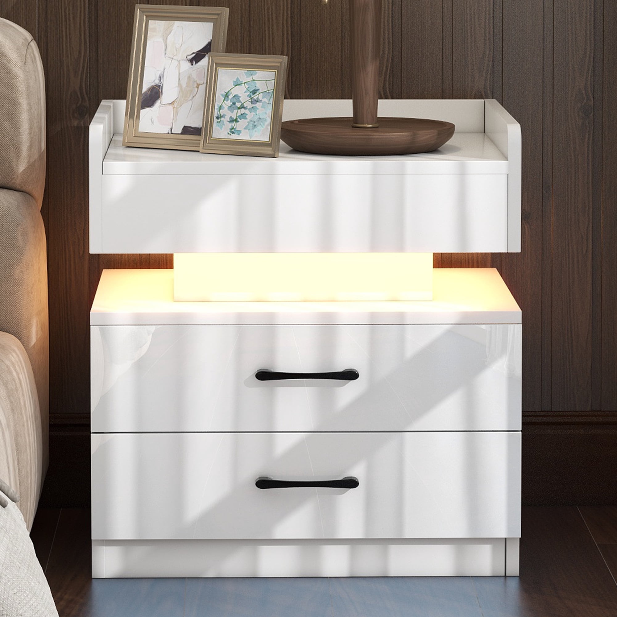 HSUNNS 2 Drawers Nightstand with RGB LED Lights Mode System, Modern ...