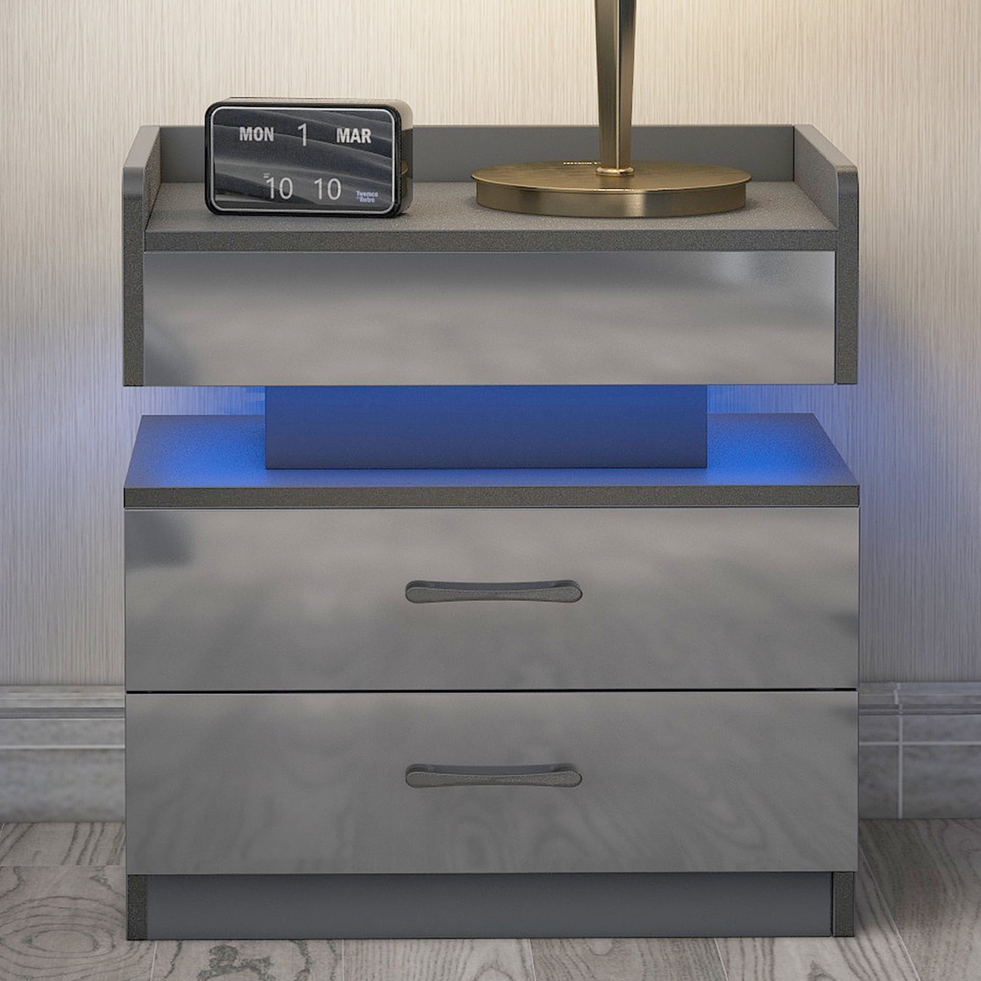 HSUNNS 2 Drawers Nightstand with RGB LED Lights Mode System, Modern ...