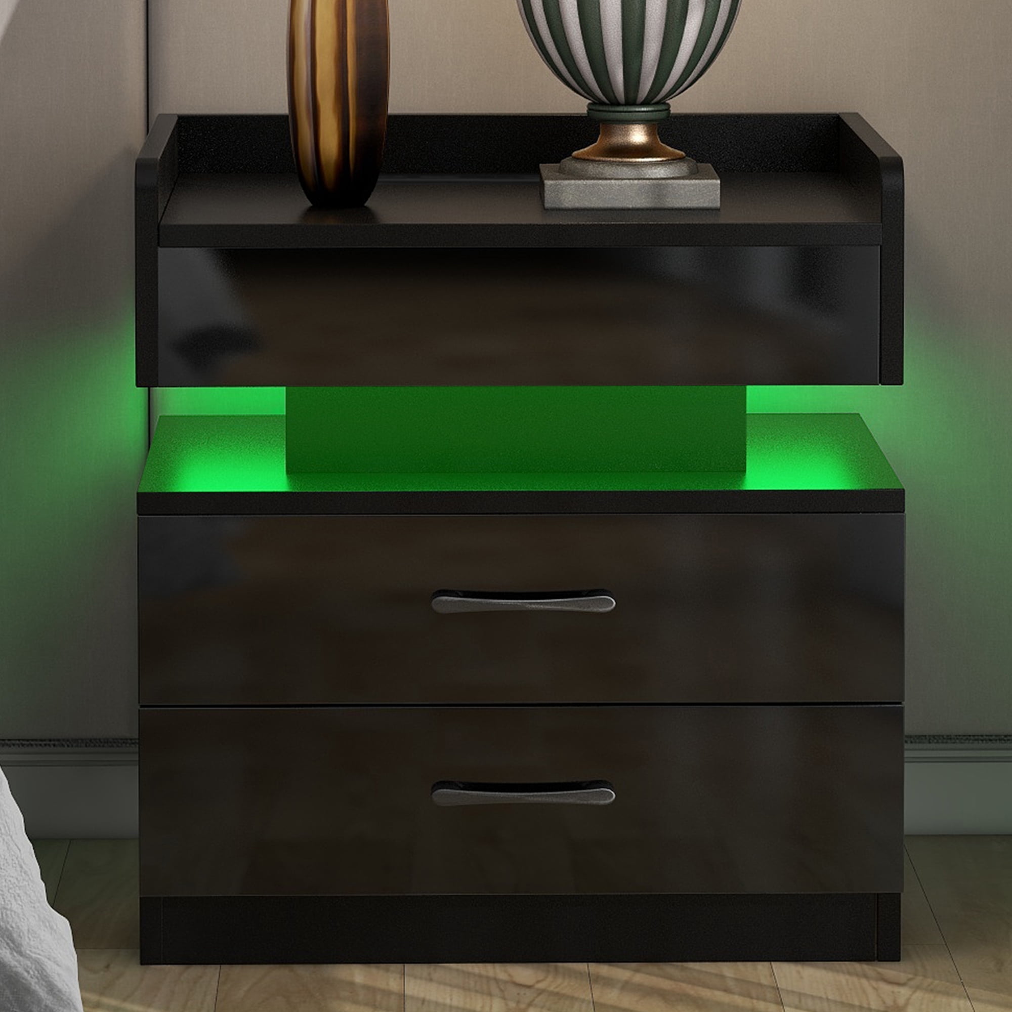 HSUNNS 2 Drawers Nightstand with RGB LED Lights Mode System, Modern ...