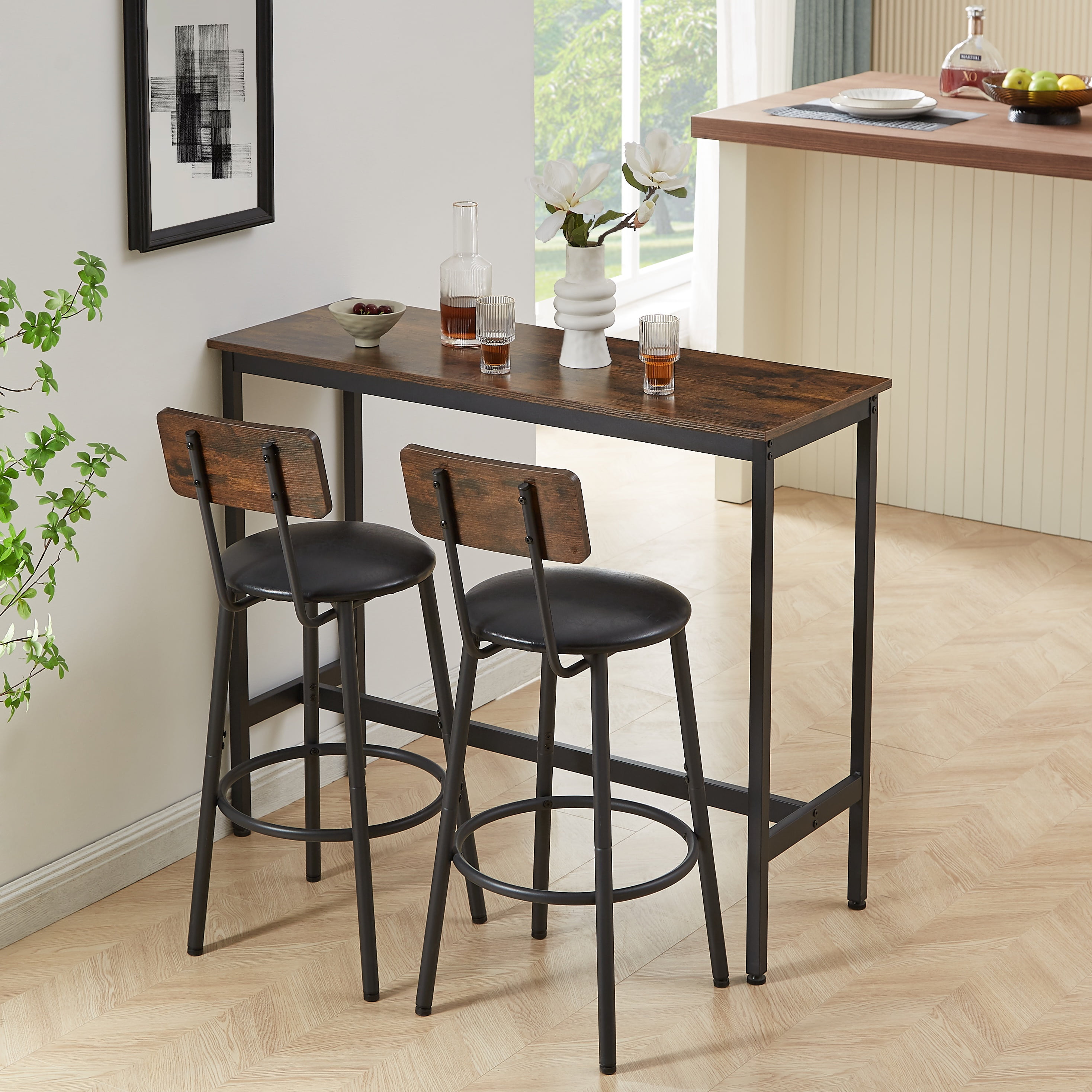 HSUNNS 3-Piece Bar Table Set, 2-Tier Bistro Pub Dining with Stools ...