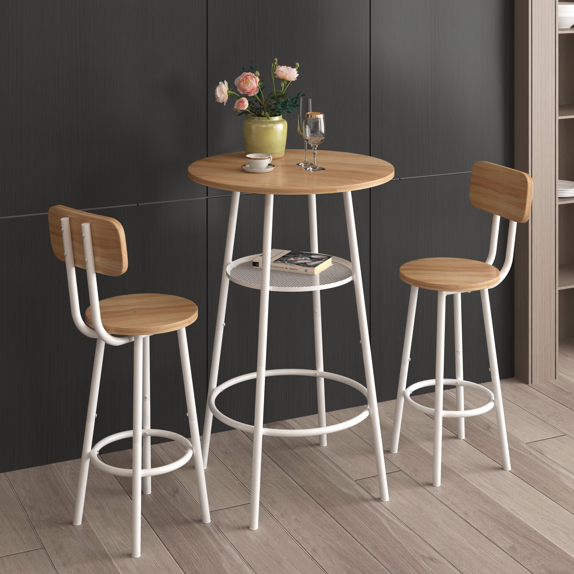 HSUNNS 3 Piece Pub Dining Set, Modern Round Bar Table and Stools with ...