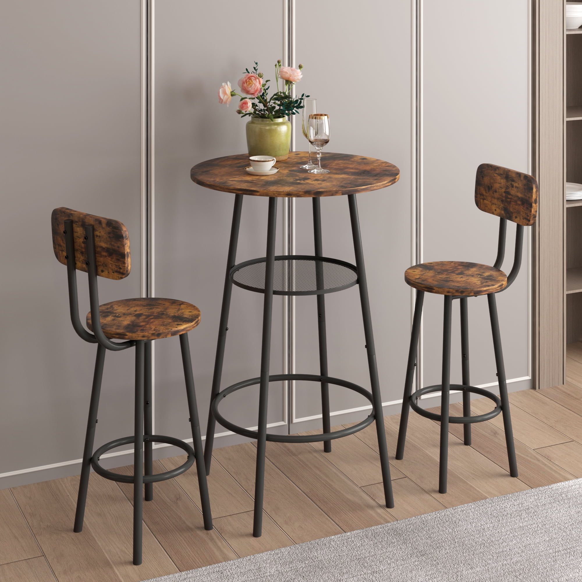 HSUNNS 3 Piece Pub Dining Set, Round Bar Table and Stools for 2 ...