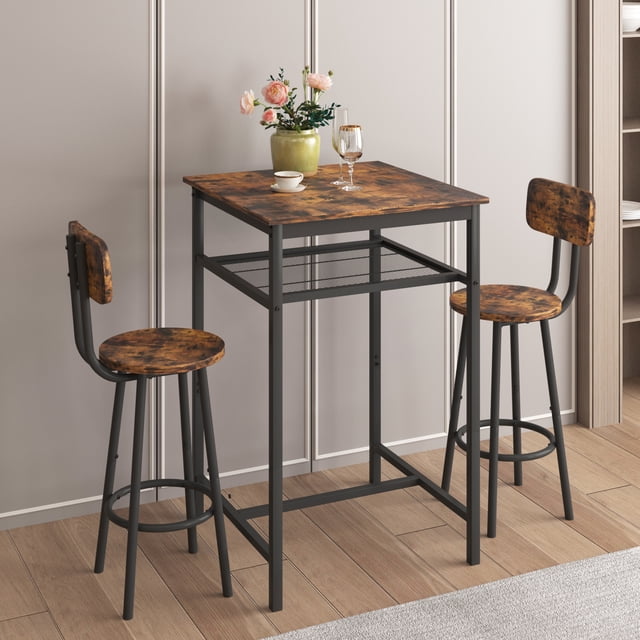 HSUNNS 3 Piece Pub Dining Set, High Storage Style Square Table and ...