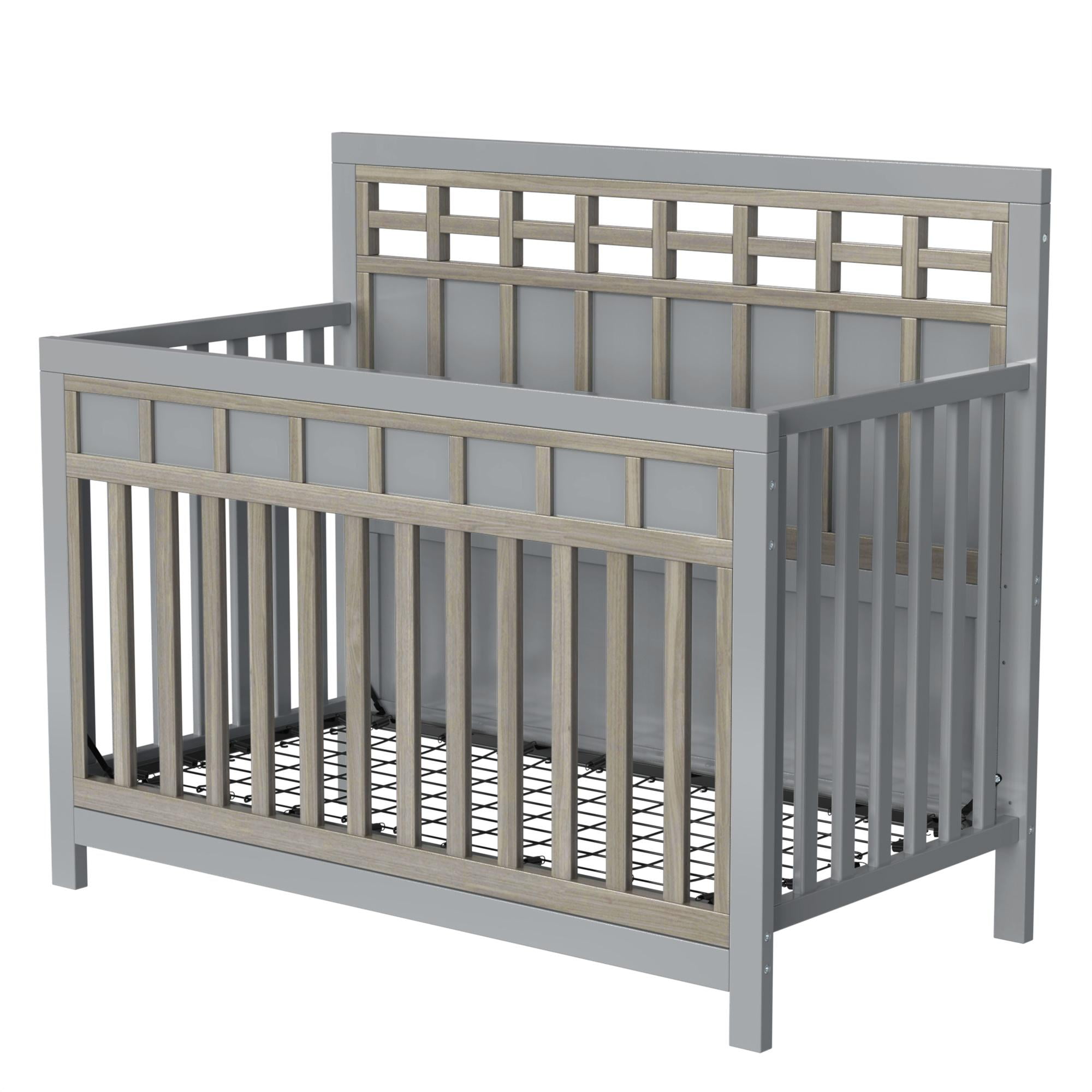 HSUNNS 4-in-1 Convertible Mini Crib In Gray, Certified Baby Safe Crib ...