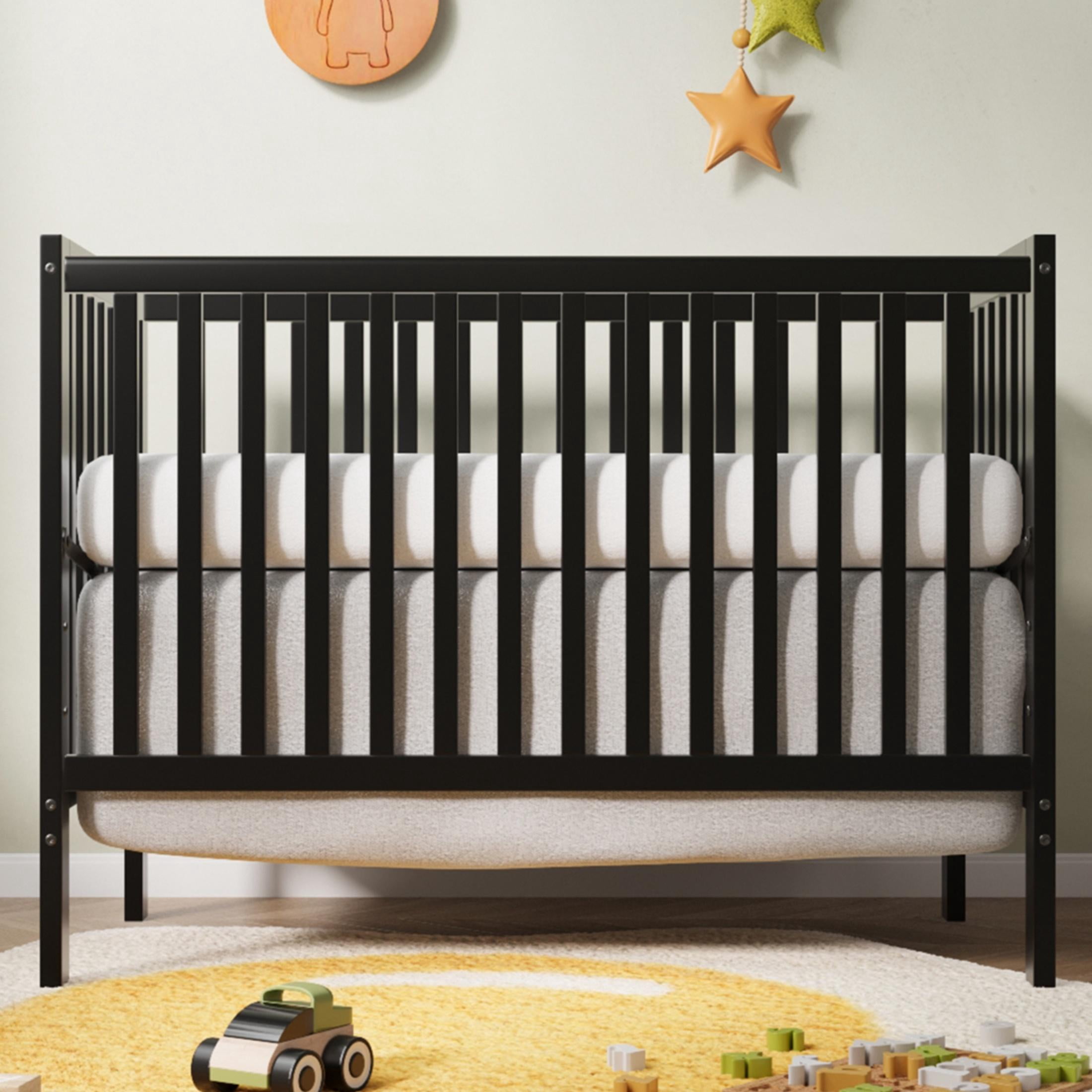 HSUNNS 5-in-1 Convertible Crib, Solid Wood, Converts to Toddler Bed, 3 ...