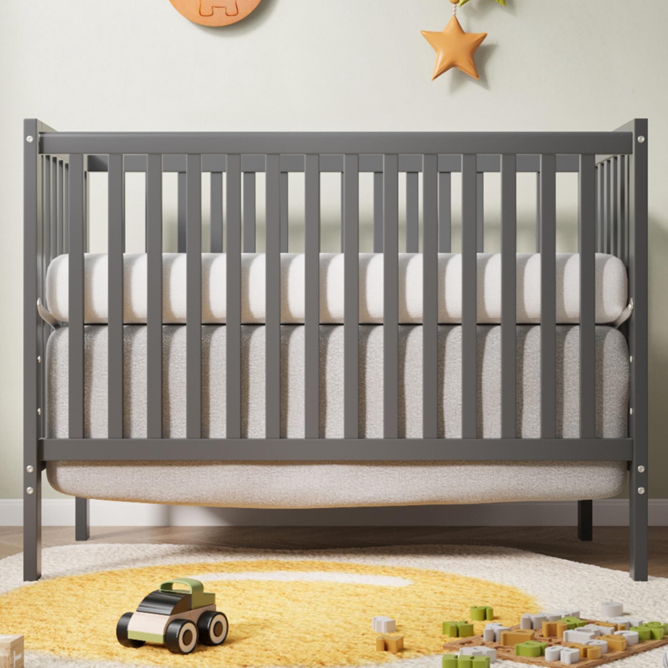 HSUNNS 4-in-1 Convertible Baby Crib, Grey, Certified Safe, Non-Toxic ...