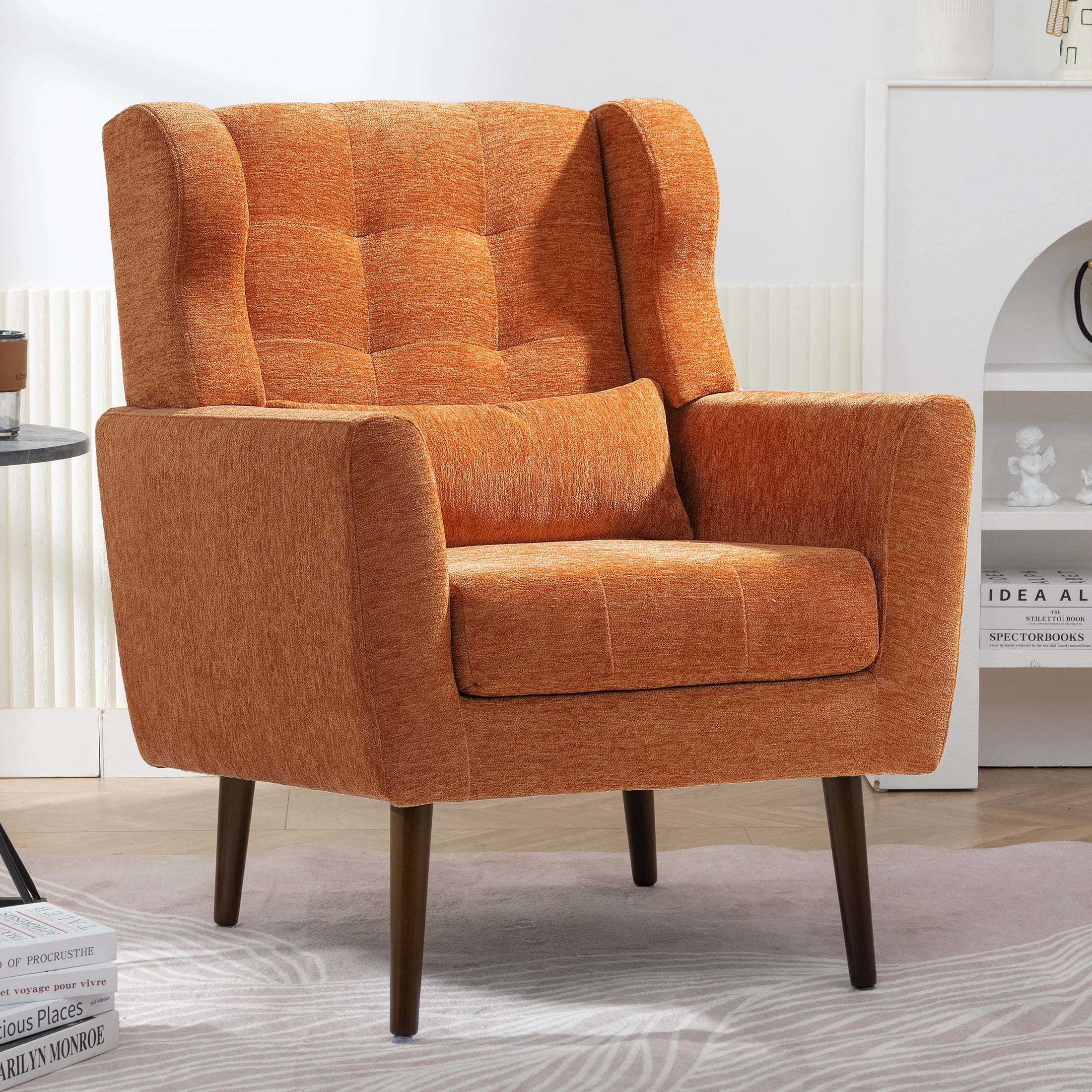 HSUNNS Accent Chair, Chenille Armchair with Pillow and Solid Wood Legs ...