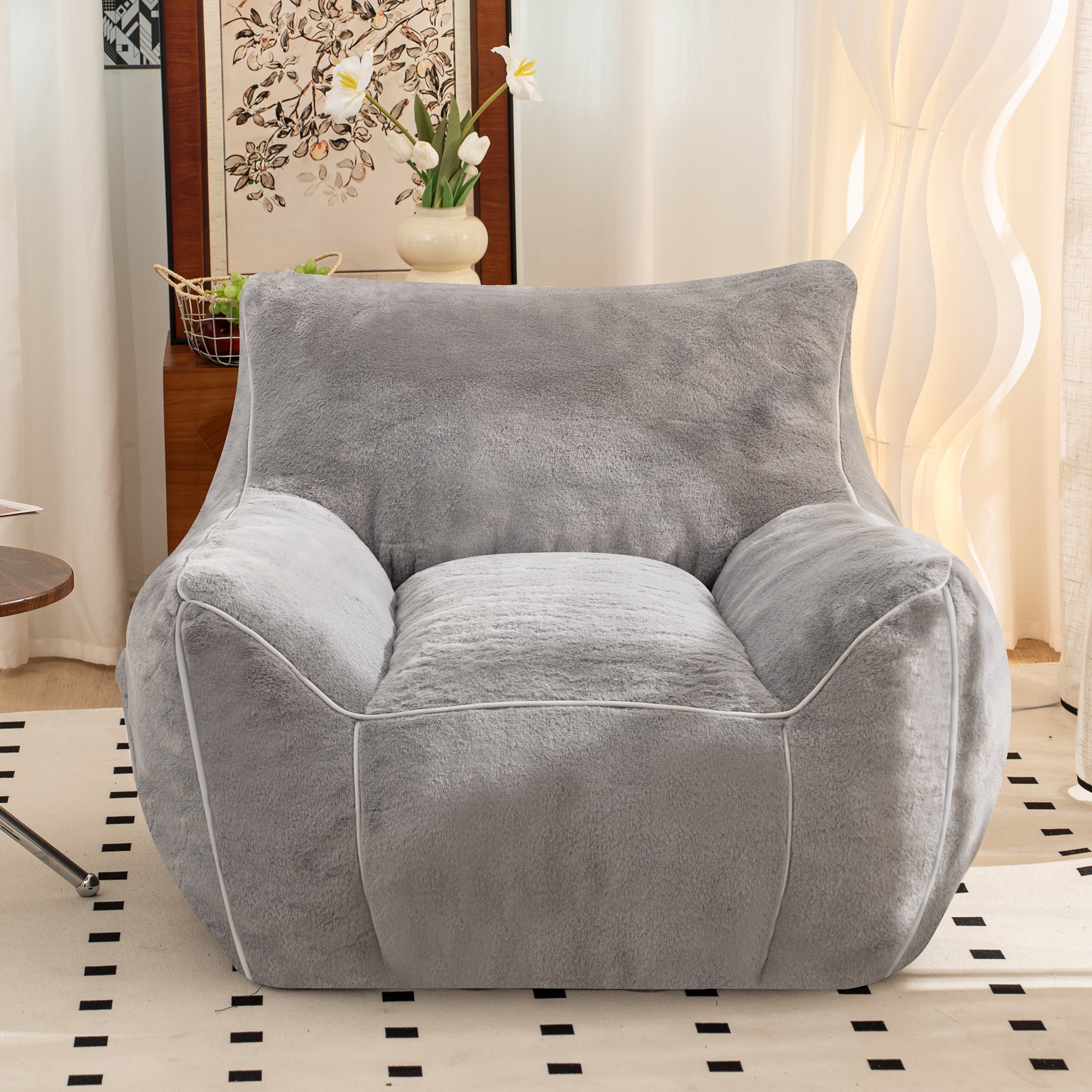 HSUNNS Bean Bag Chair, Comfy Faux Fur Floor Sofa with Back Support for ...