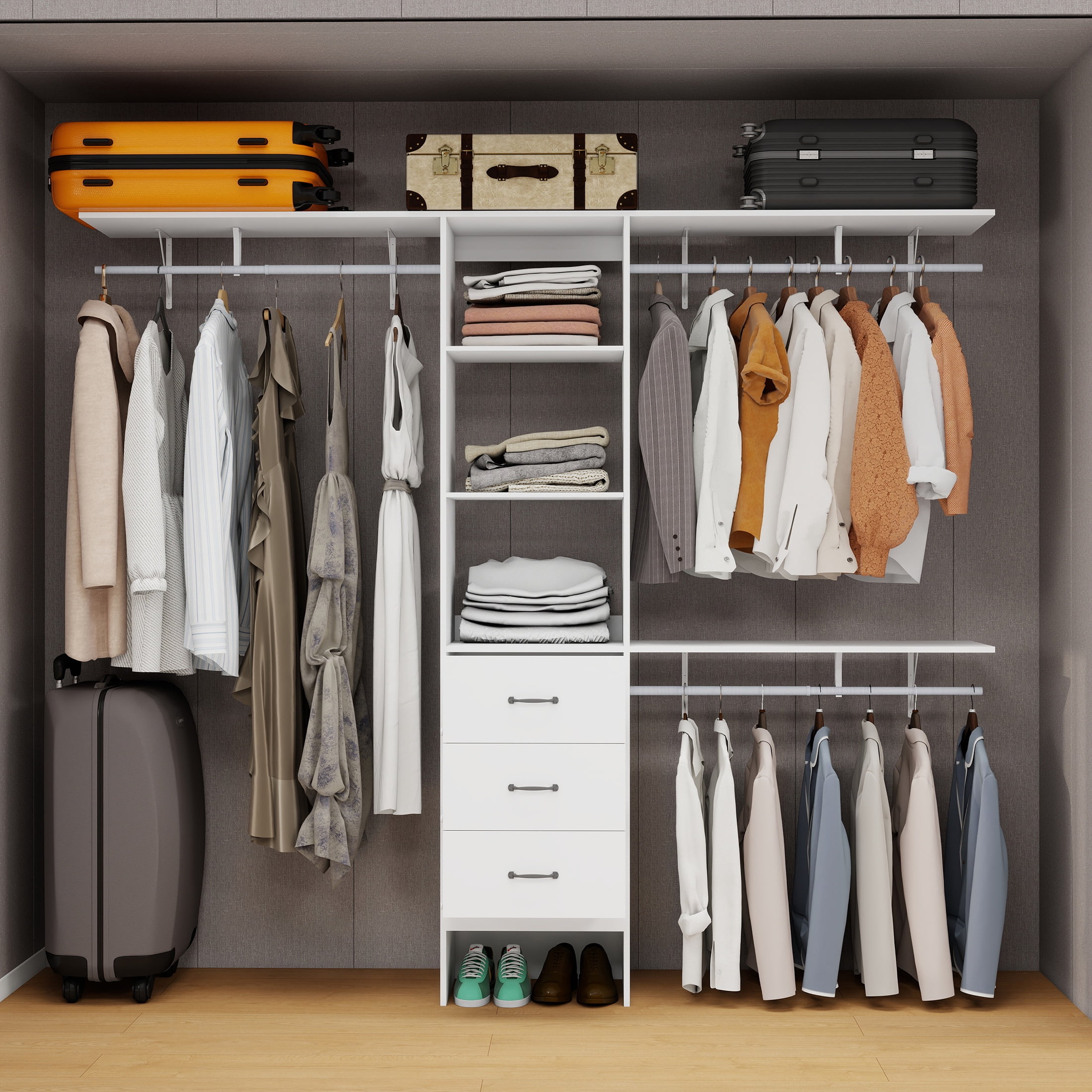 HSUNNS Closet System, Closet Organizer System with 3 Adjustable Shelves ...
