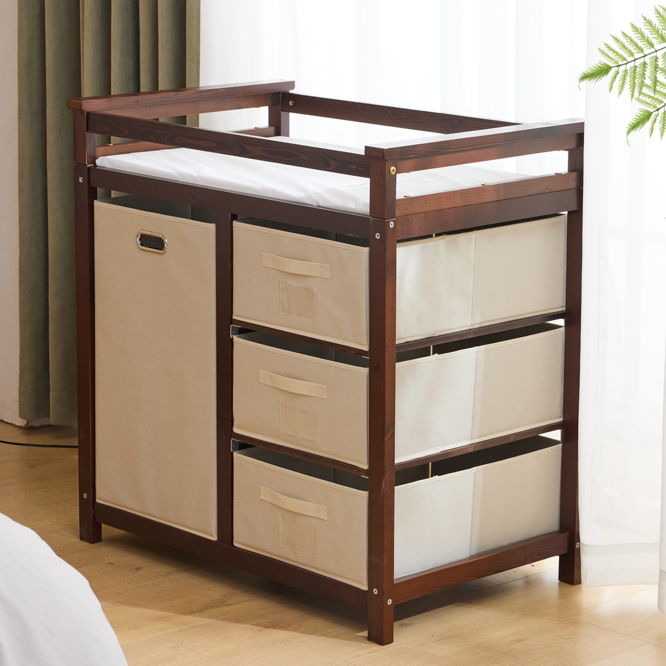 HSUNNS Diaper Changing Table, Wooden Infant Changing Table Dresser with ...