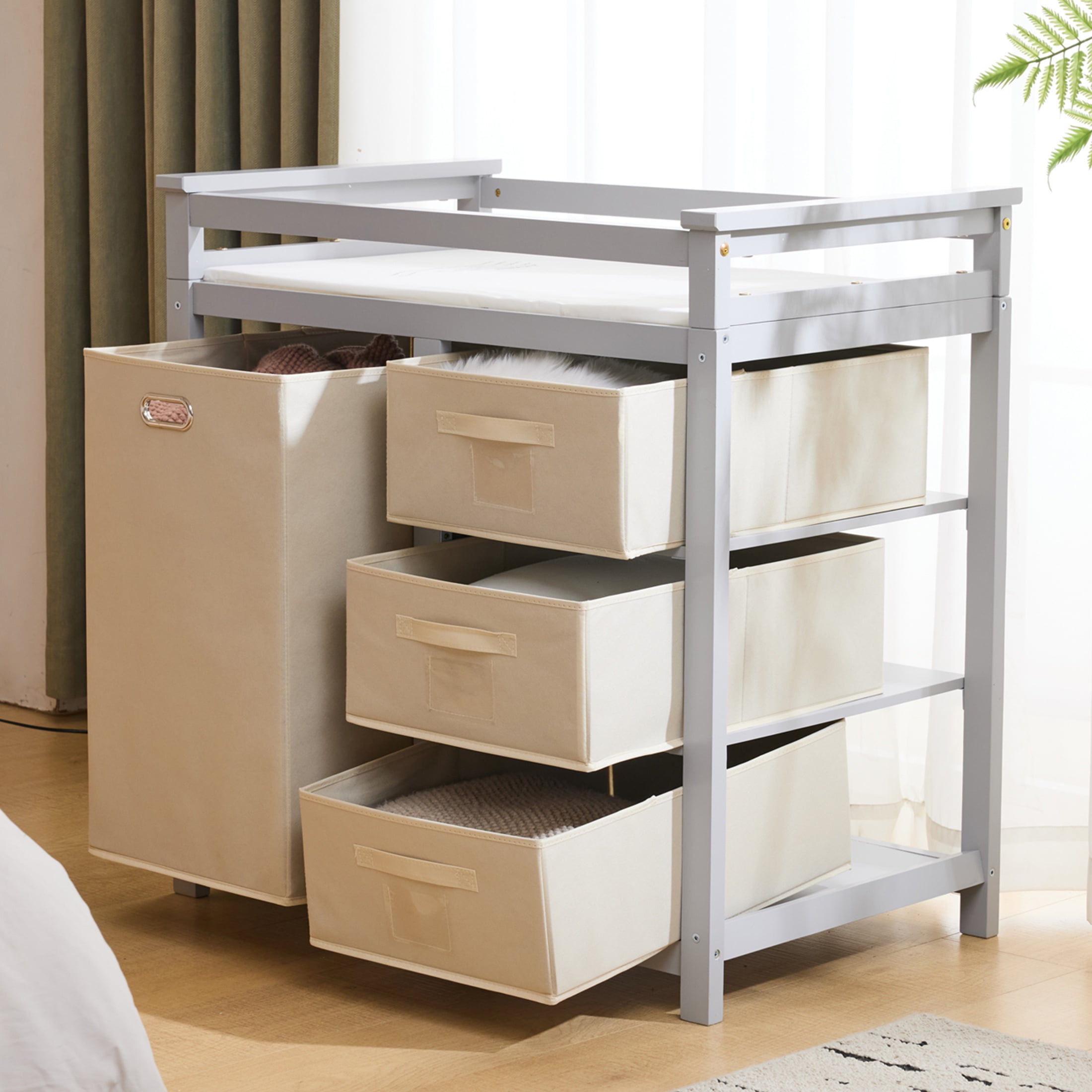 HSUNNS Diaper Changing Table, Wooden Infant Changing Table Dresser with ...