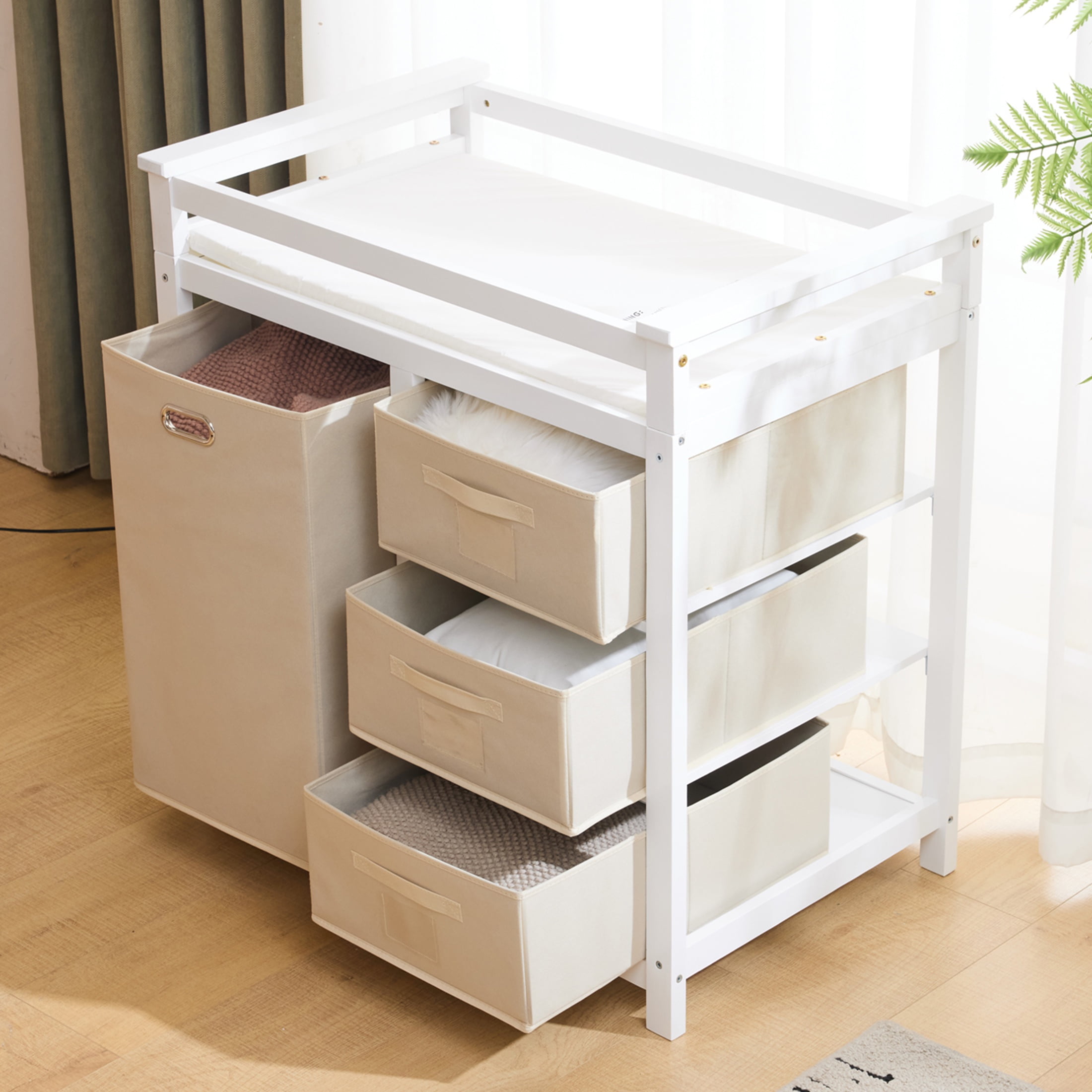 HSUNNS Diaper Changing Table, Wooden Infant Changing Table Dresser with ...