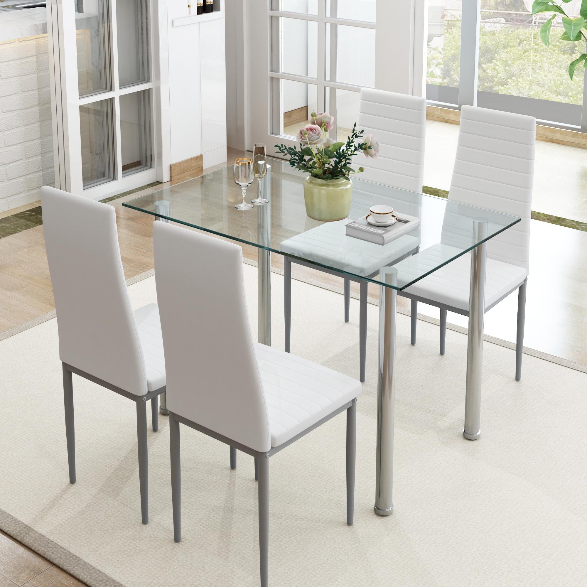 HSUNNS Dining Table Set for 4, Modern Kitchen Table Set with 4 Faux ...