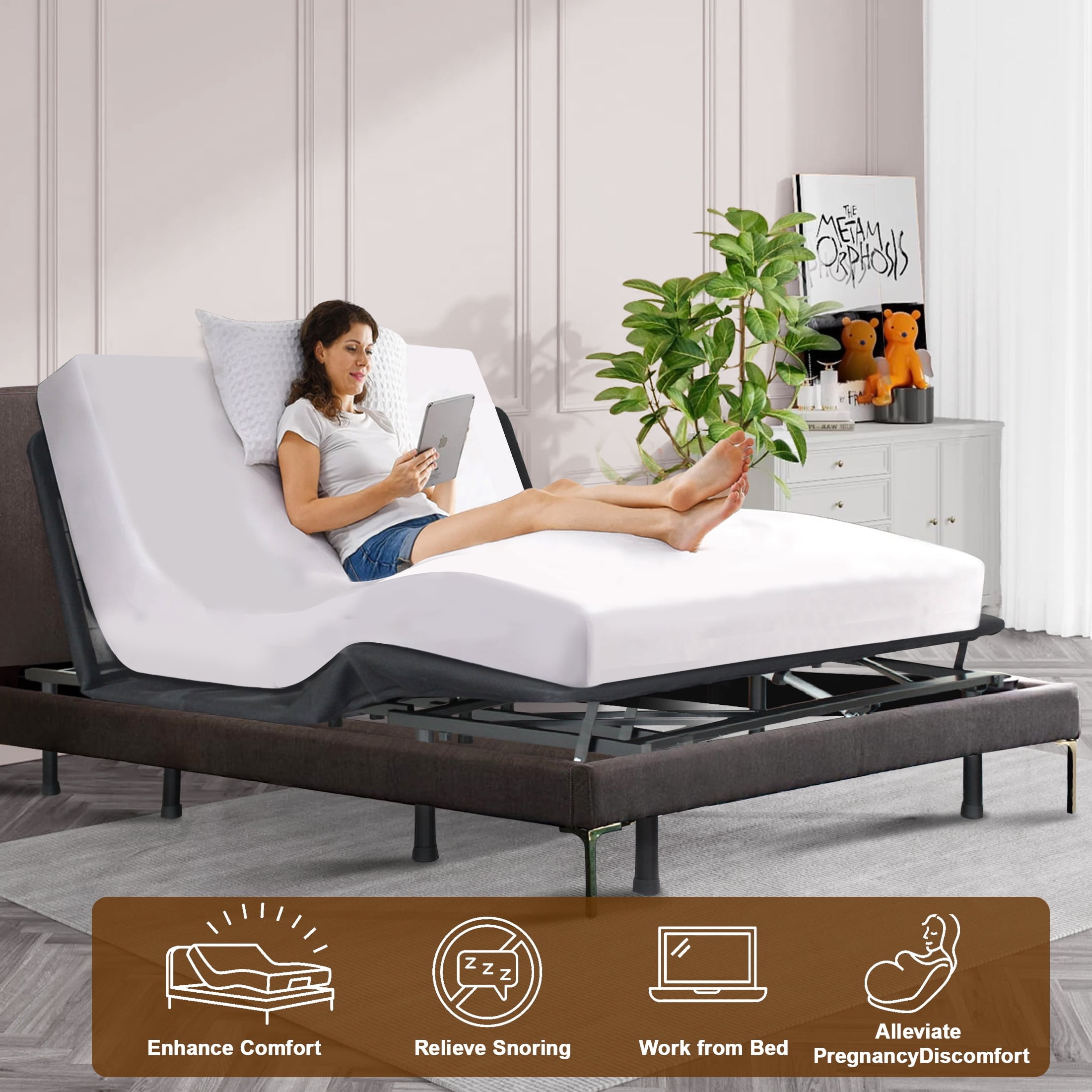 HSUNNS Electric Adjustable Bed Base, Wireless Remote, Incline, Comfort ...