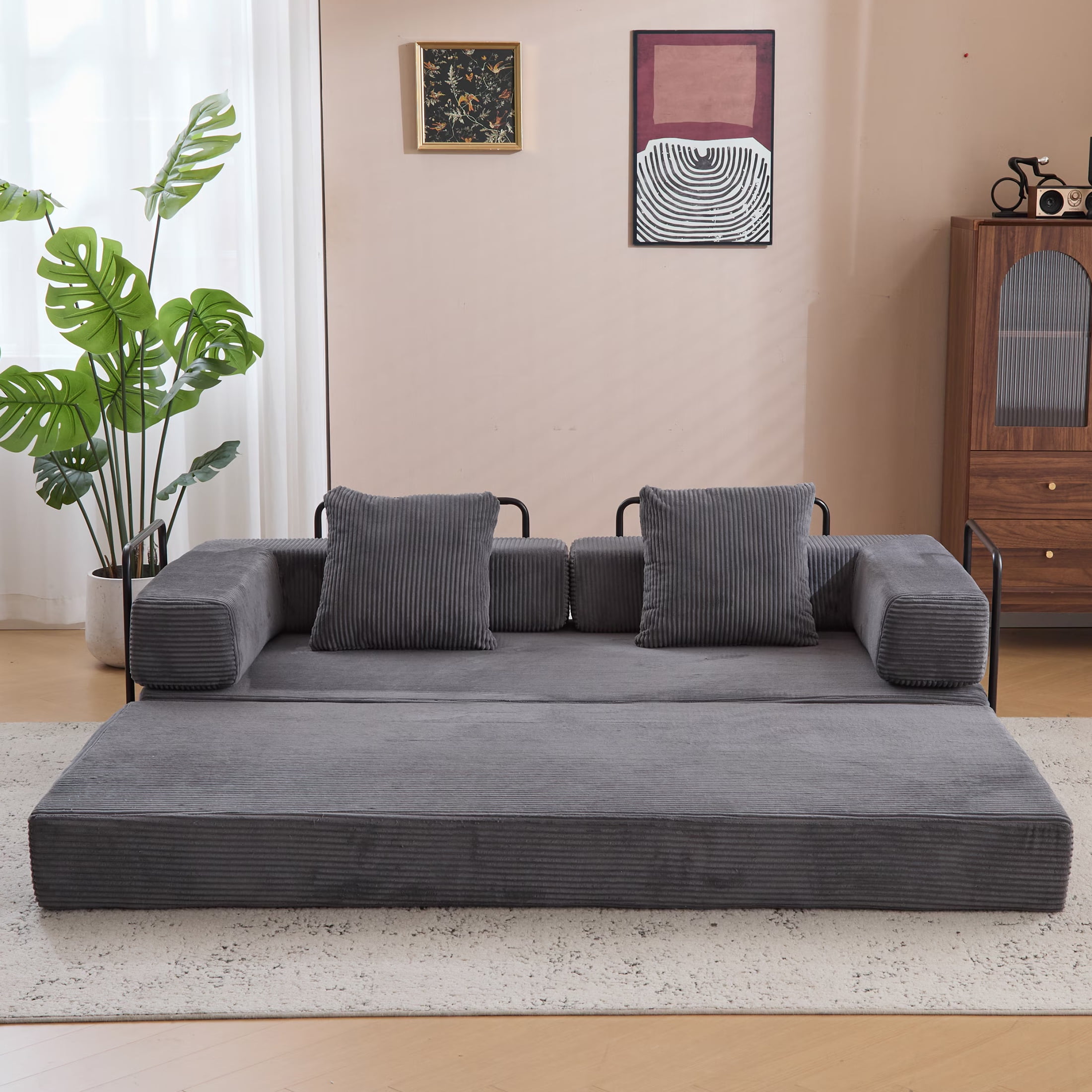 HSUNNS Floor Sofa Bed, Compression Sofa Couch with Pillow and Back ...