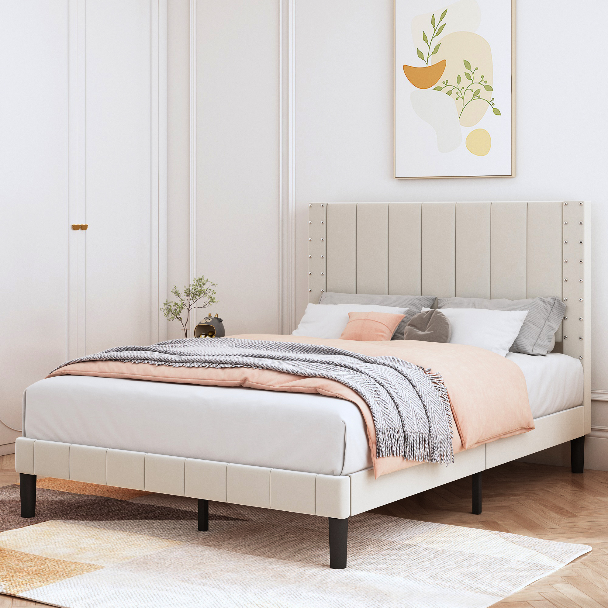 HSUNNS Full Size Fabric Upholstered Bed Frame with Vertical Channel ...