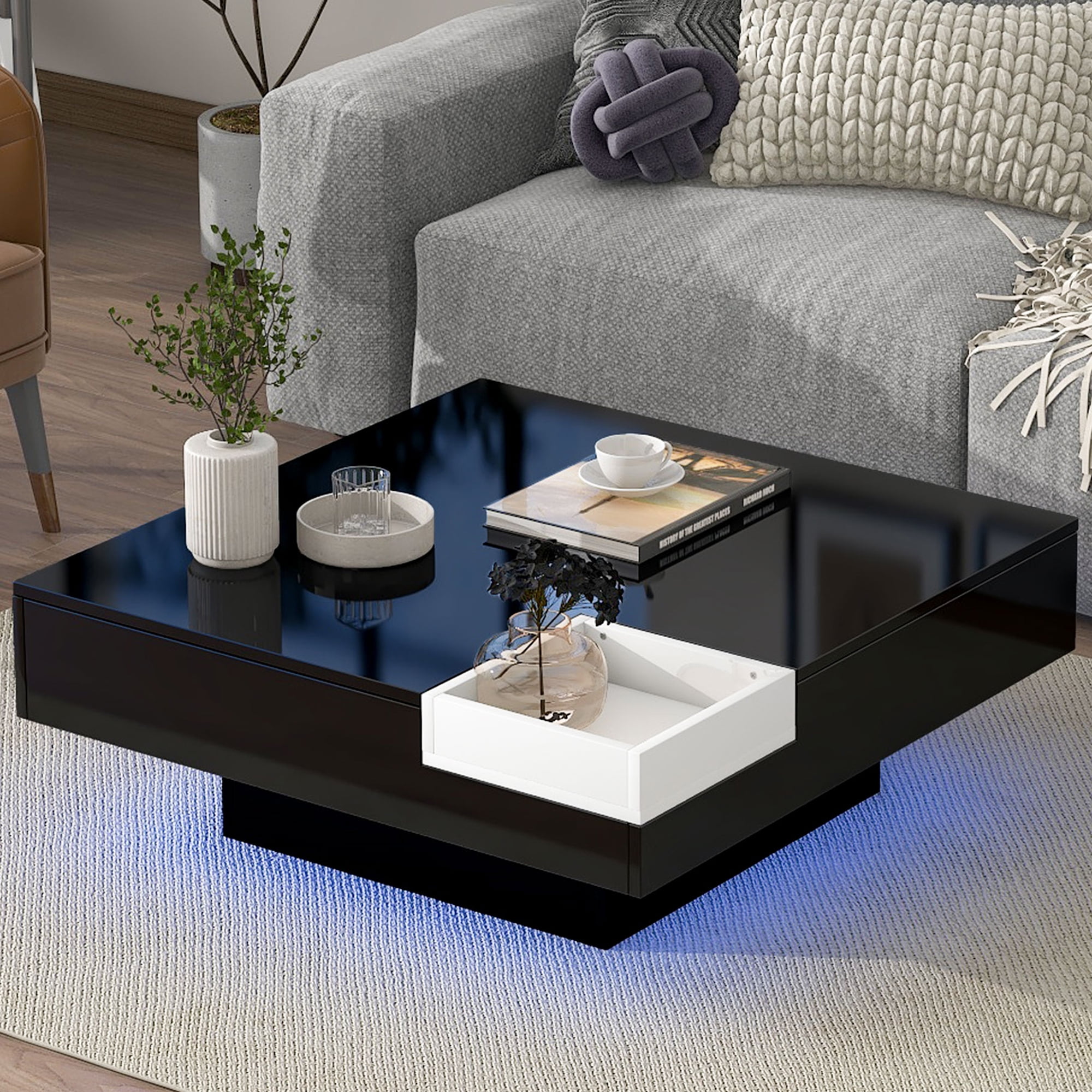 HSUNNS LED Coffee Tables for Living Room, Modern High Glossy Coffee ...