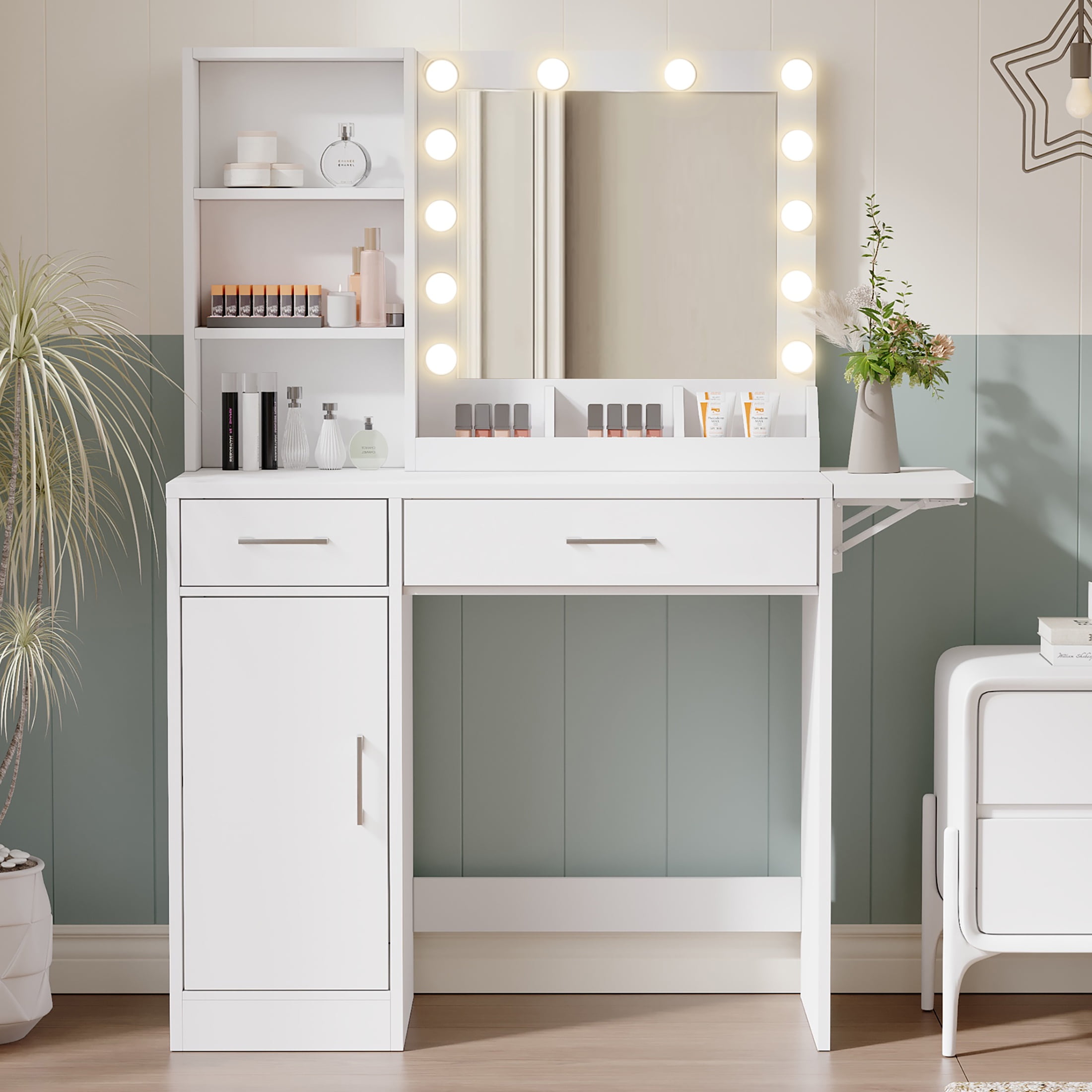 HSUNNS Makeup Vanity Desk with Lights and Mirror, Makeup Desk with ...