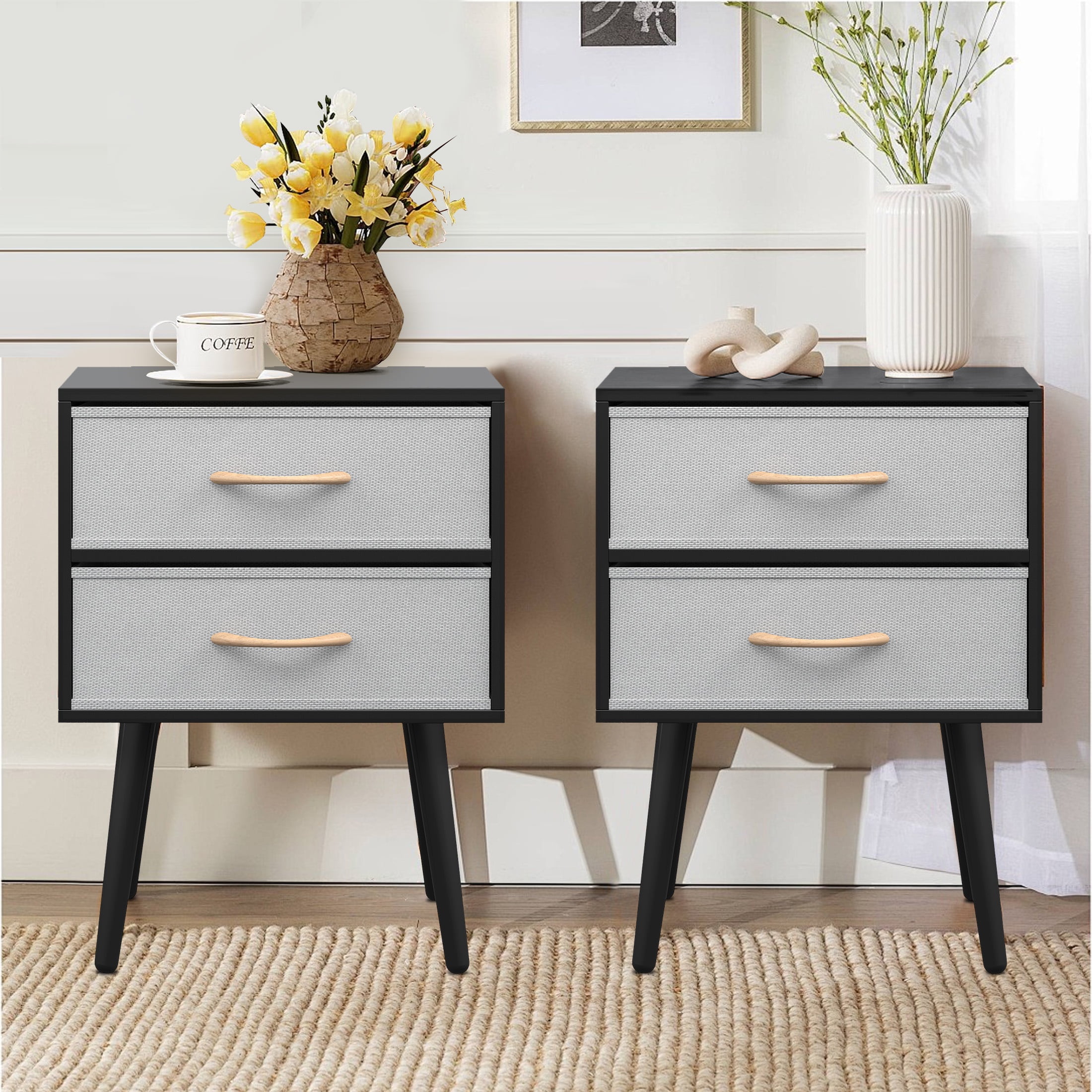 HSUNNS Set of 2 Side Matching Nightstands, Industrial Bedside Tables ...