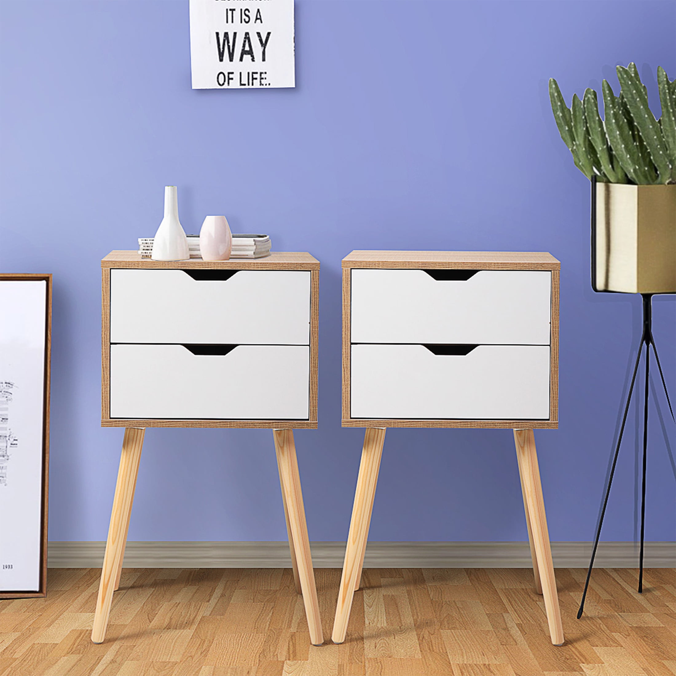 HSUNNS Matching Bedside Nightstands Set of 2, Country Style End Tables ...