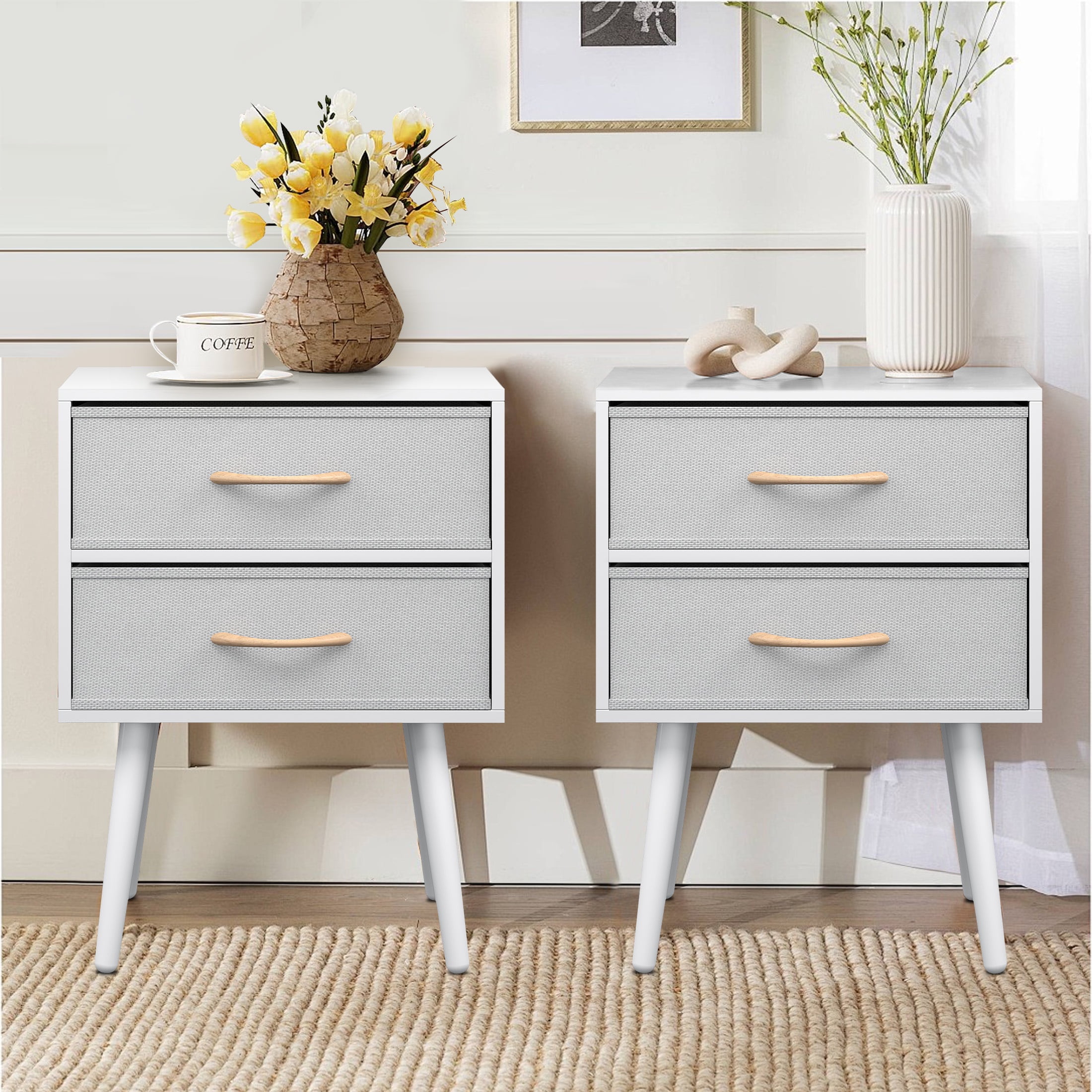 HSUNNS Set of 2 Bedside Matching Nightstands, Country Style End Tables ...