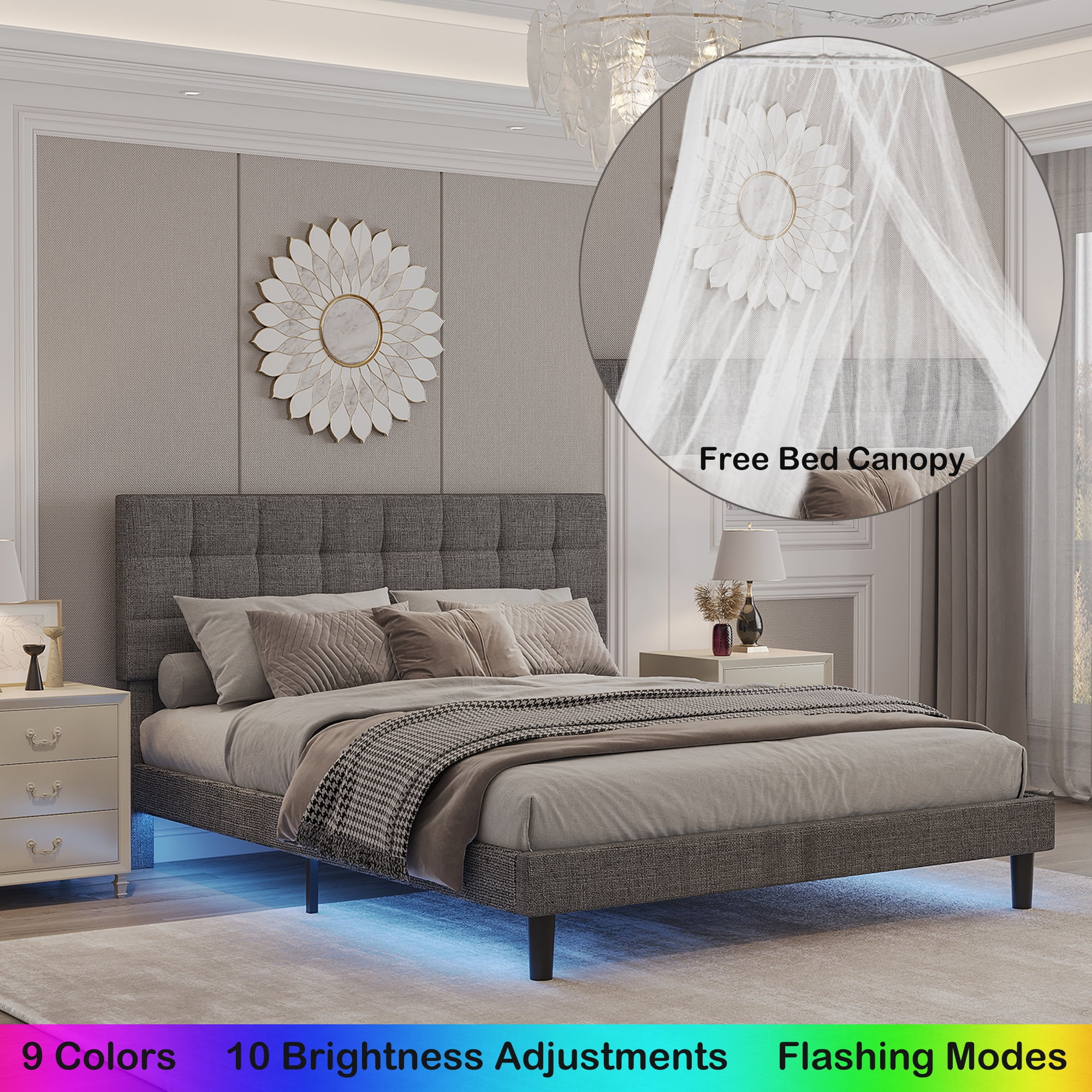 HSUNNS Qunee Bed Platform Bed with Lights, Queen Size Lighted ...