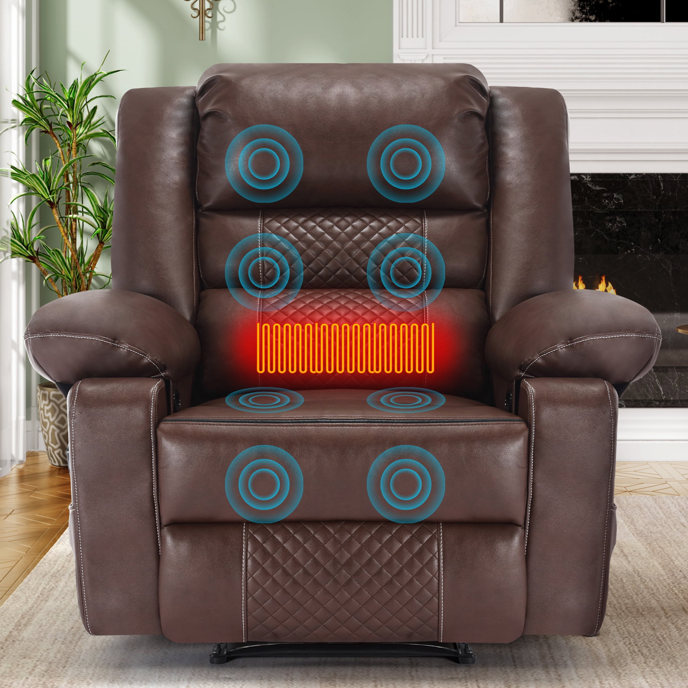 HSUNNS Recliner Chair, Breathable Leather Elderly Sofa with Heat ...