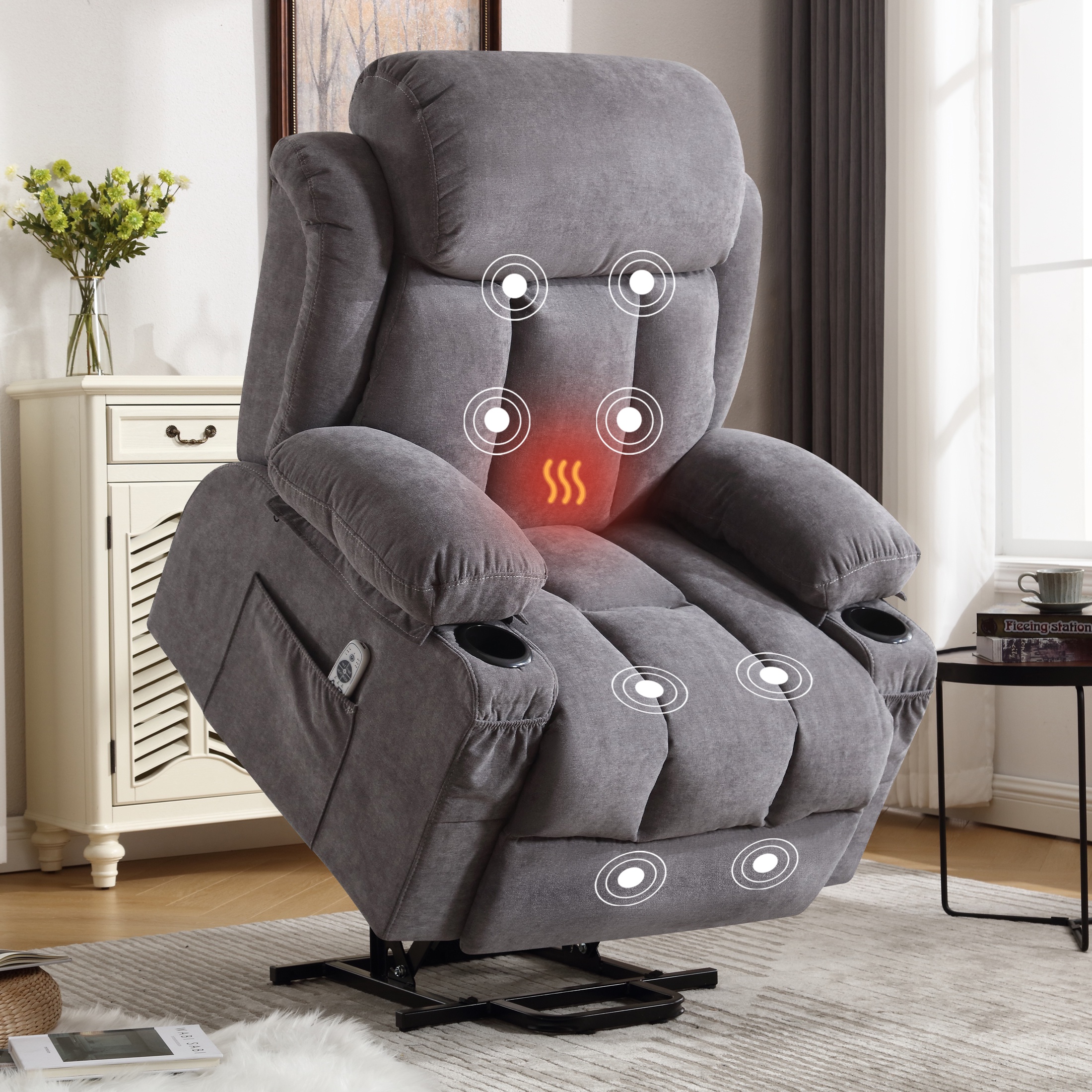 HSUNNS Recliner Chairs for Adults, Fabric Velvet Power Lift Recliner ...