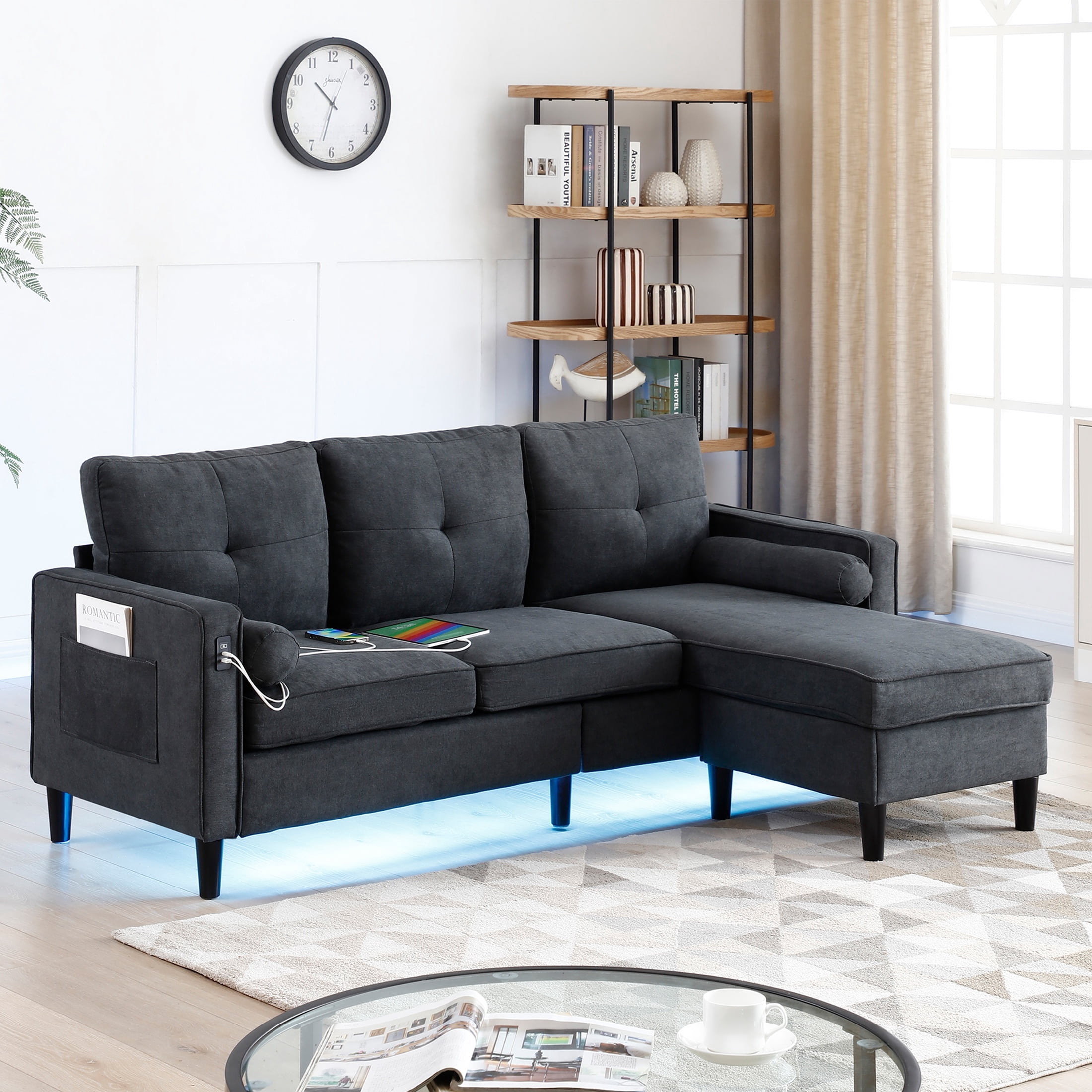 HSUNNS Sectional Sofa, 3 Seat L Shaped Couch with Storage Reversible ...