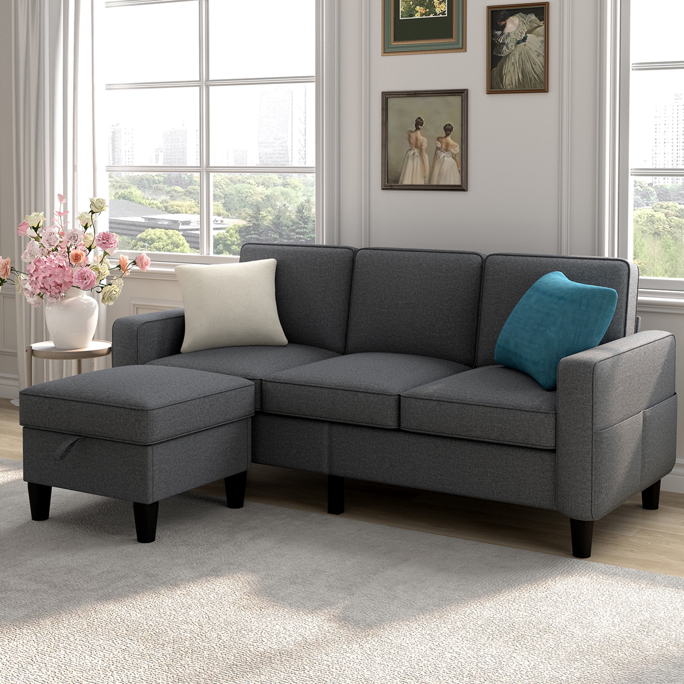 HSUNNS Sectional Sofa, Mid Century 3 Seat L Shaped Sofa with Large ...