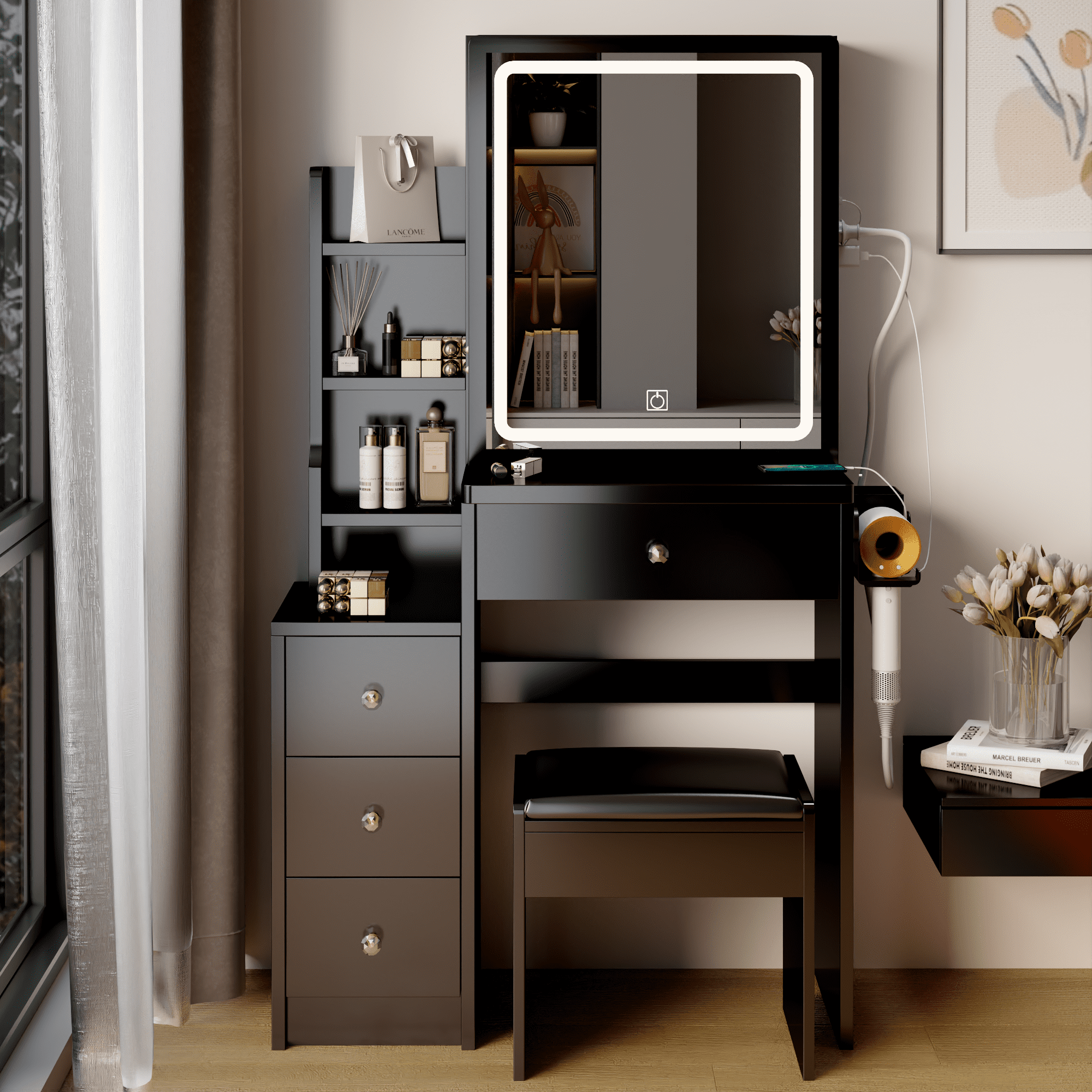 HSUNNS Vanity Set with Lighted Mirror and USB, Modern 4 Drawers ...