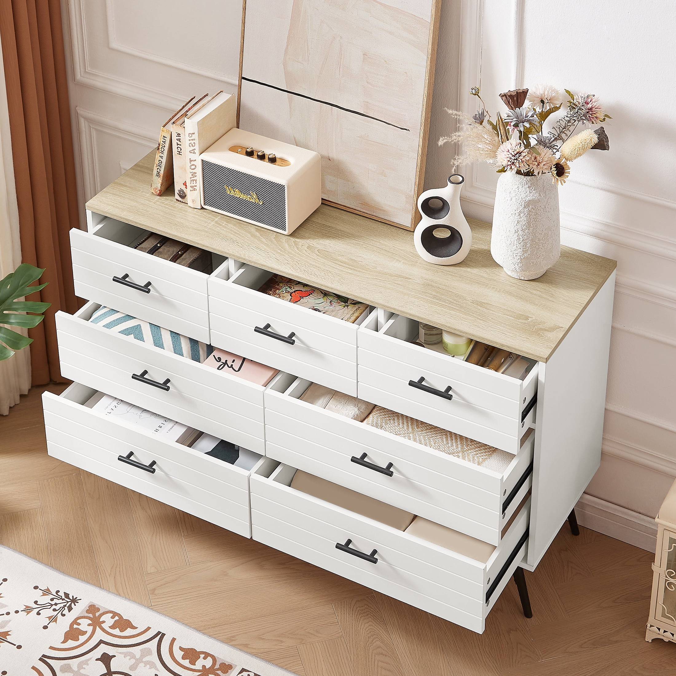 HSUNNS White 7 Drawer Dresser, Modern Chest of Drawers with Deep ...
