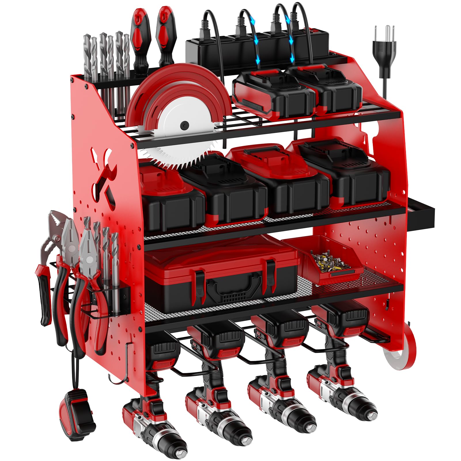 HSicily Power Organizer Wall Mount, 5-Tier Garage Storage with 6-Outlet ...