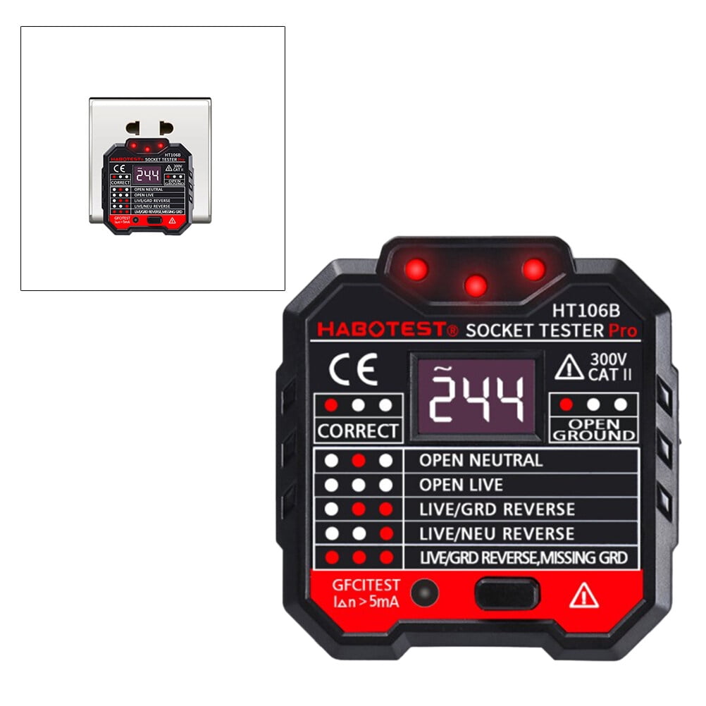 HT-106B Socket Tester Digital Display Plug In Electric Mains Fault ...