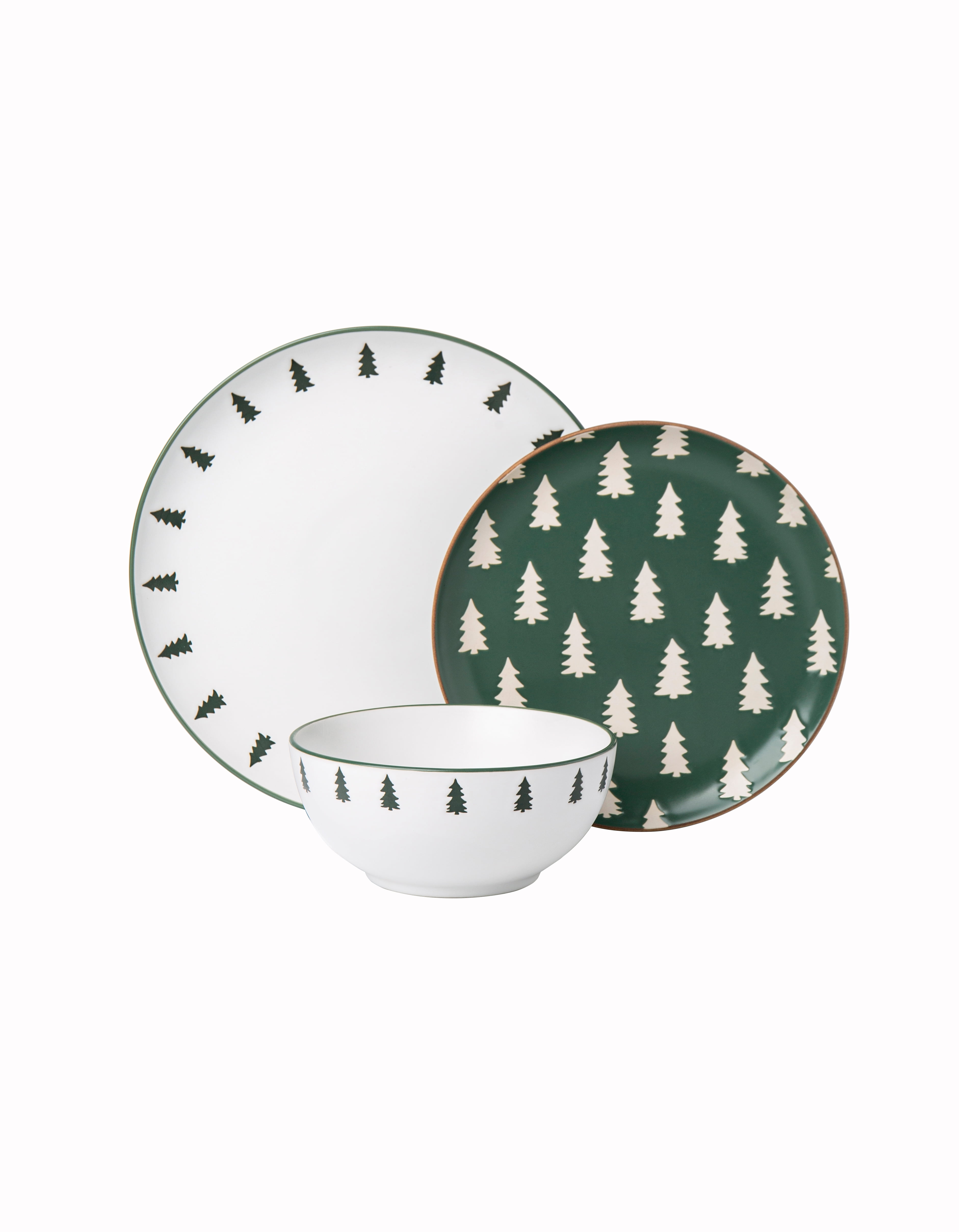 Holiday Time 12 Piece Ceramic Dinnerware Set in Trees Pattern - Walmart.com