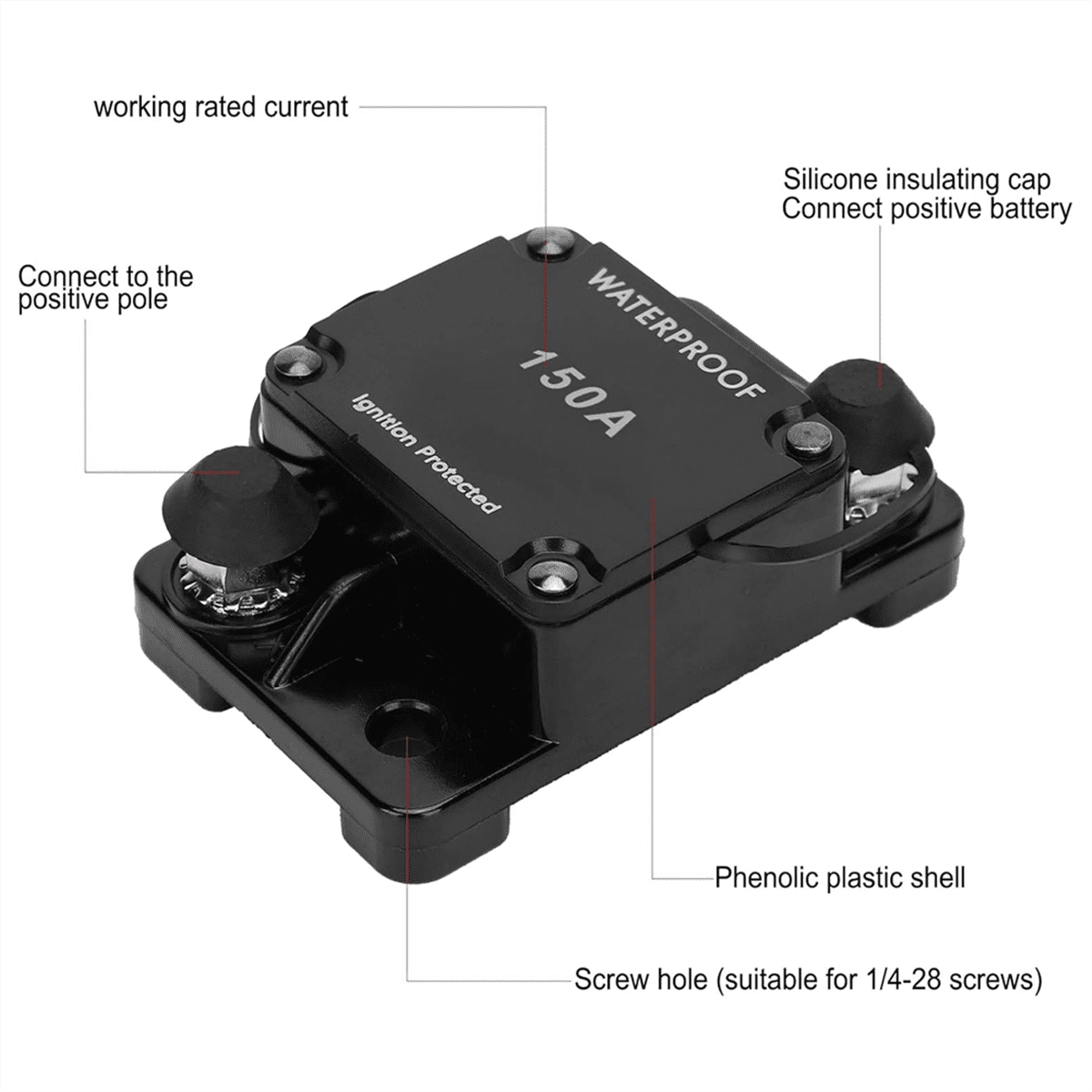 HT-608 Circuit Breaker Waterproof Automatic Switch Auto Reset Holder Inverter Overload DC12-24V ...