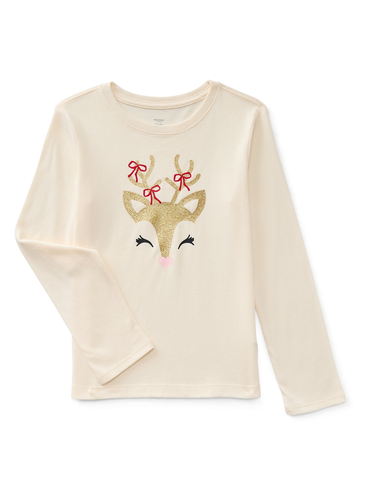Holiday Time Girls Christmas Long Sleeve Graphic T-Shirt, Sizes 4-18 ...