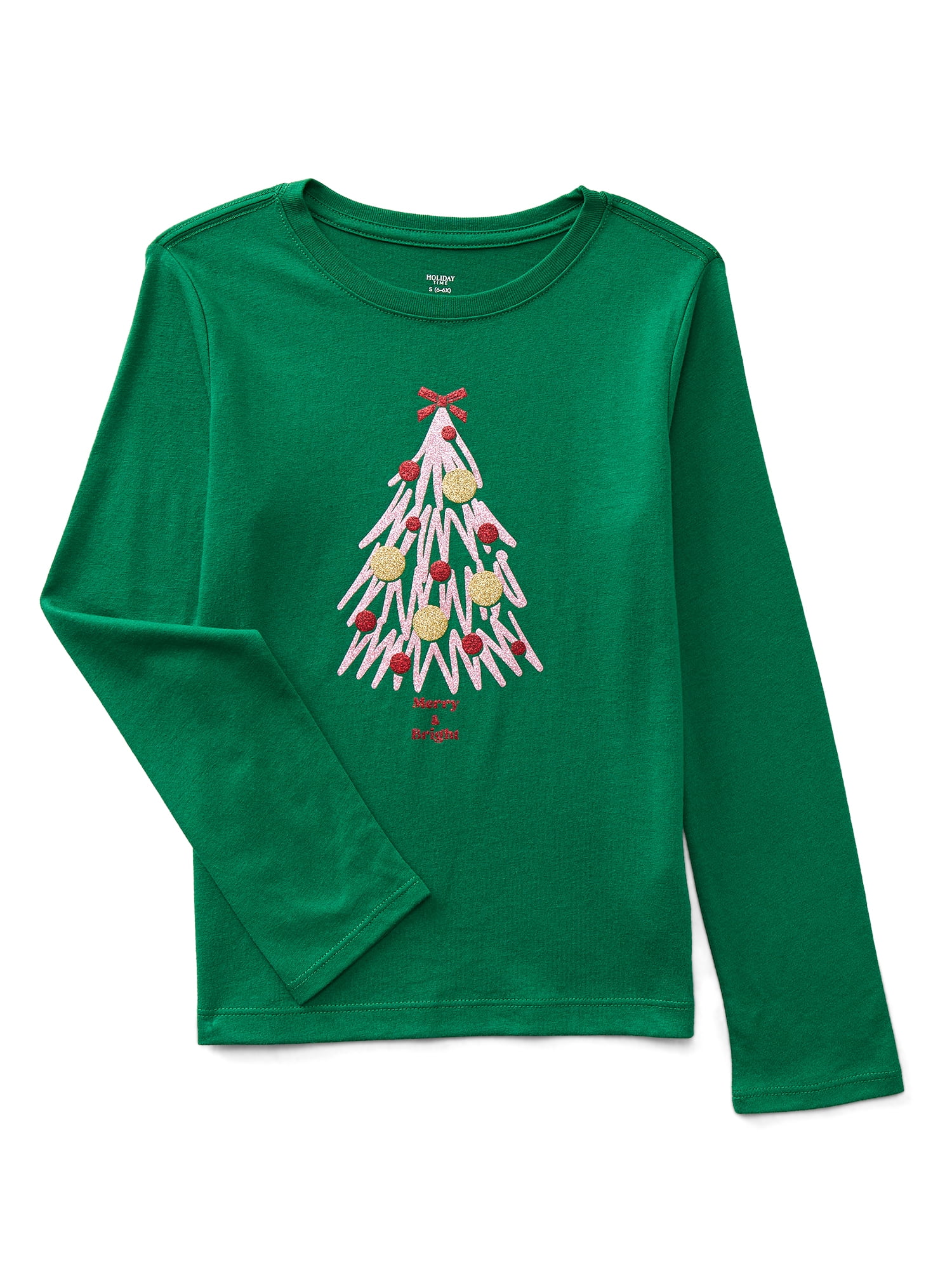 Holiday Time Girls Christmas Long Sleeve Graphic T-Shirt, Sizes 4-18 ...