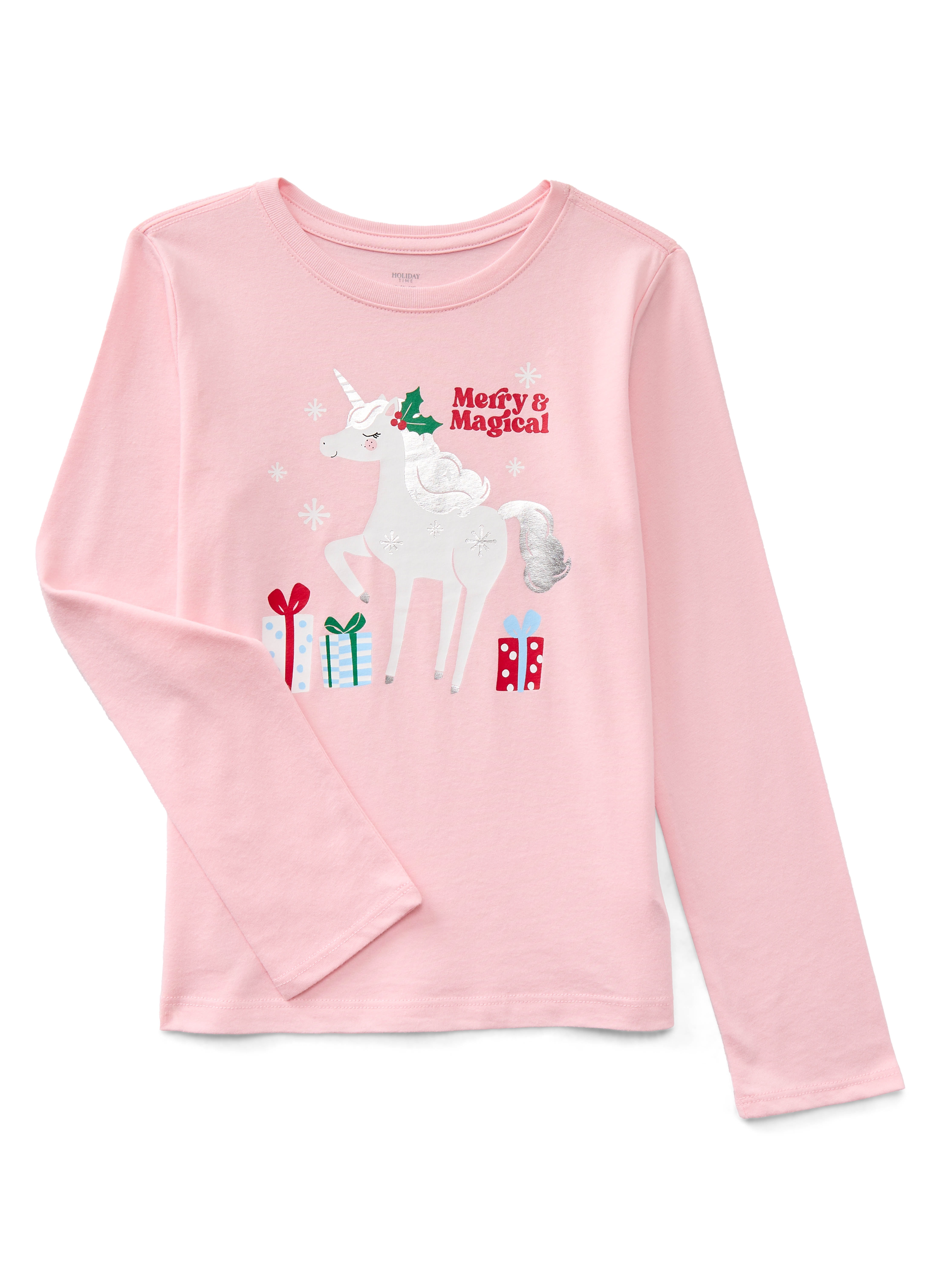 Holiday Time Girls Christmas Long Sleeve Graphic T-Shirt, Sizes 4-18 ...